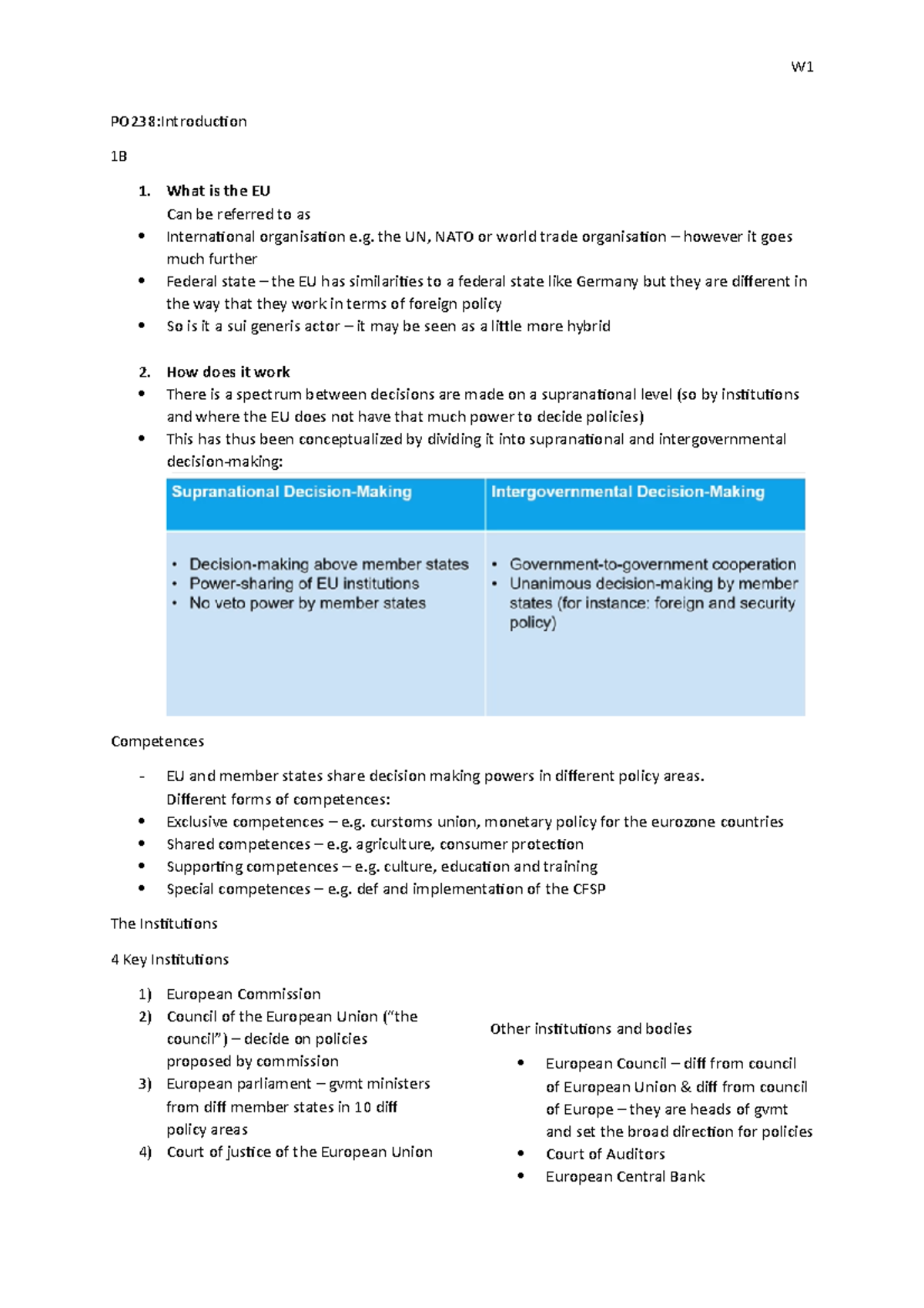 W1 Introduction - Lecture notes 1 - W PO238:Introduction 1B 1. What is ...