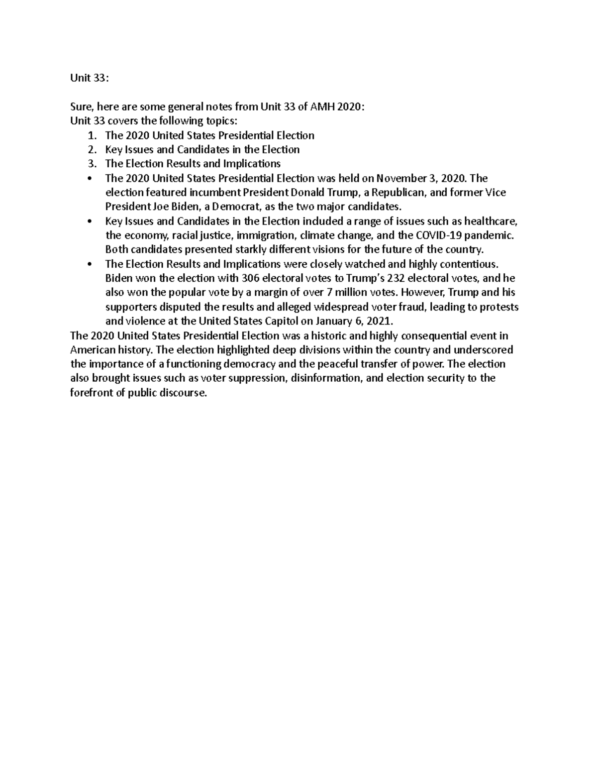 Unit 33 - Unit 33 Notes AMH - Unit 33: Sure, here are some general ...