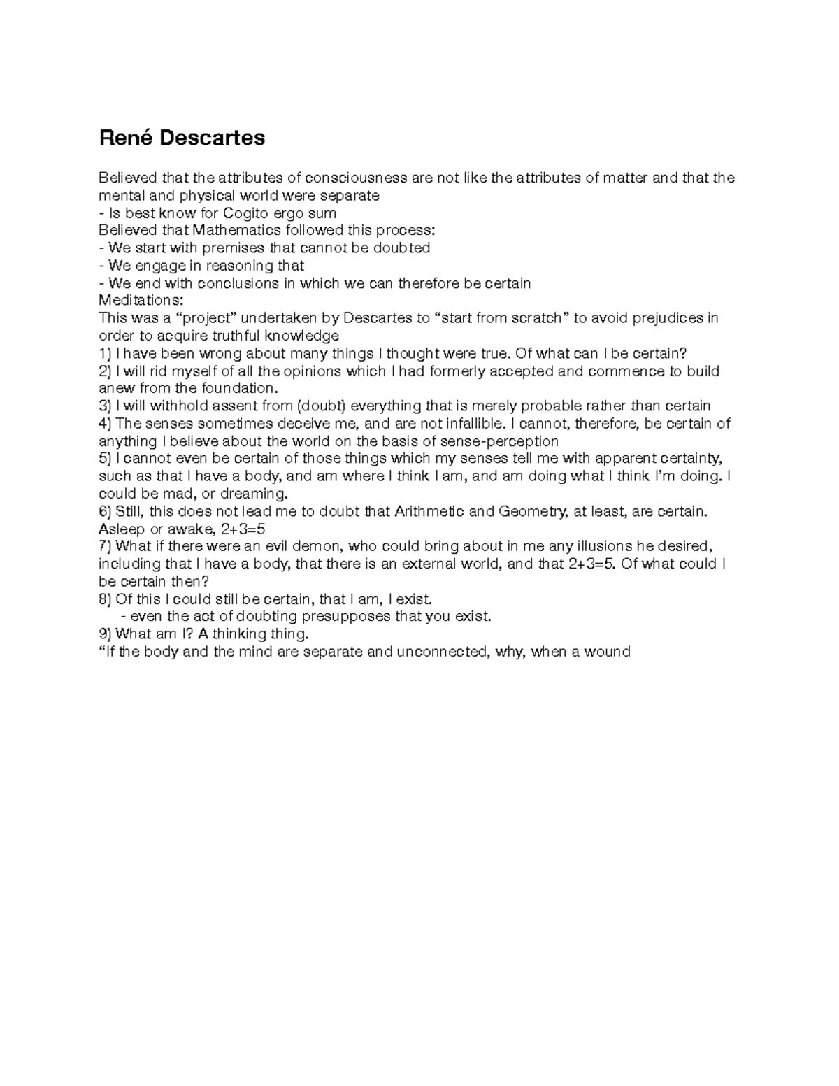 Lecture notes, Rene Descartes - René Descartes Believed that the ...