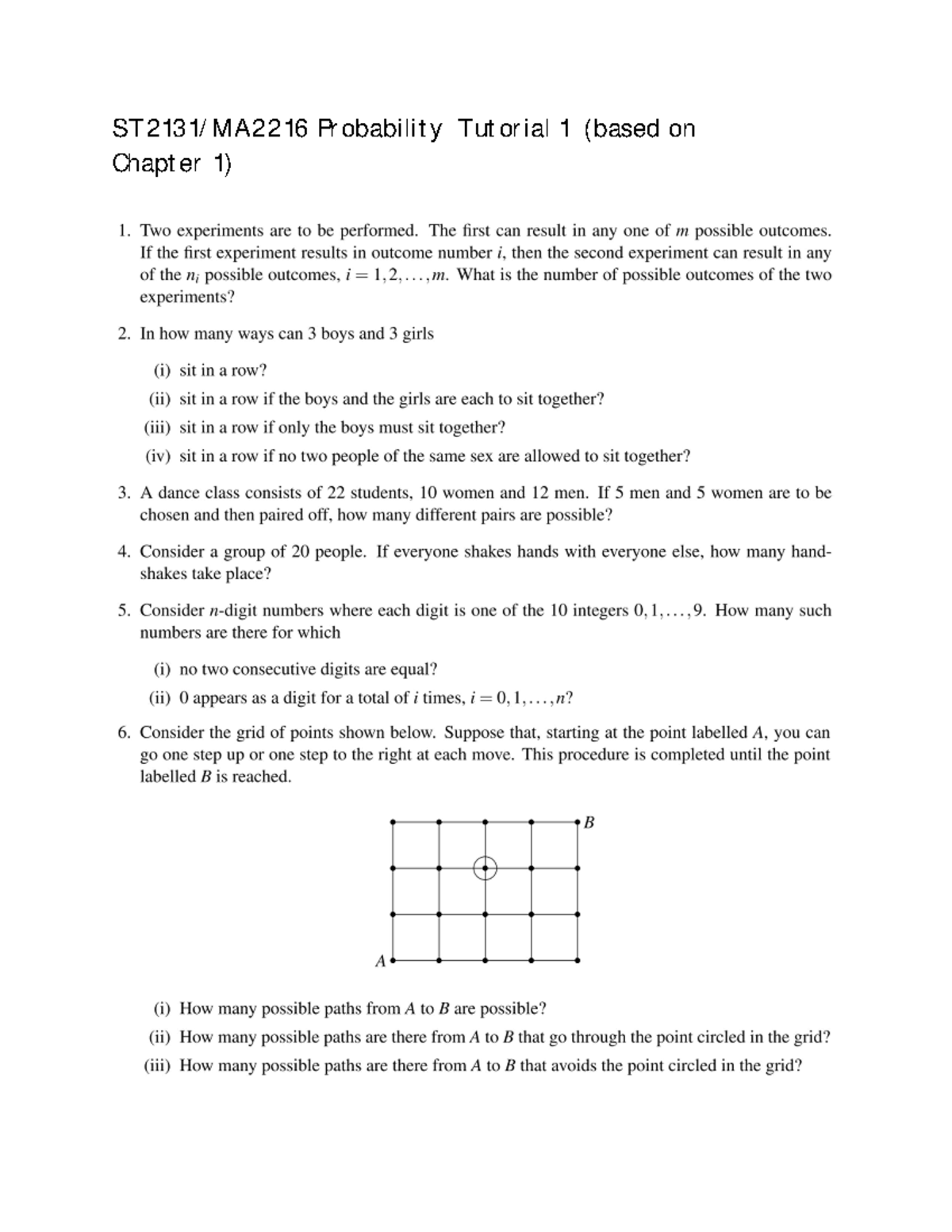 Tut1 - Tutorial 1 - ST2131 - ST2131/MA2216 Probability Tutorial 1 ...