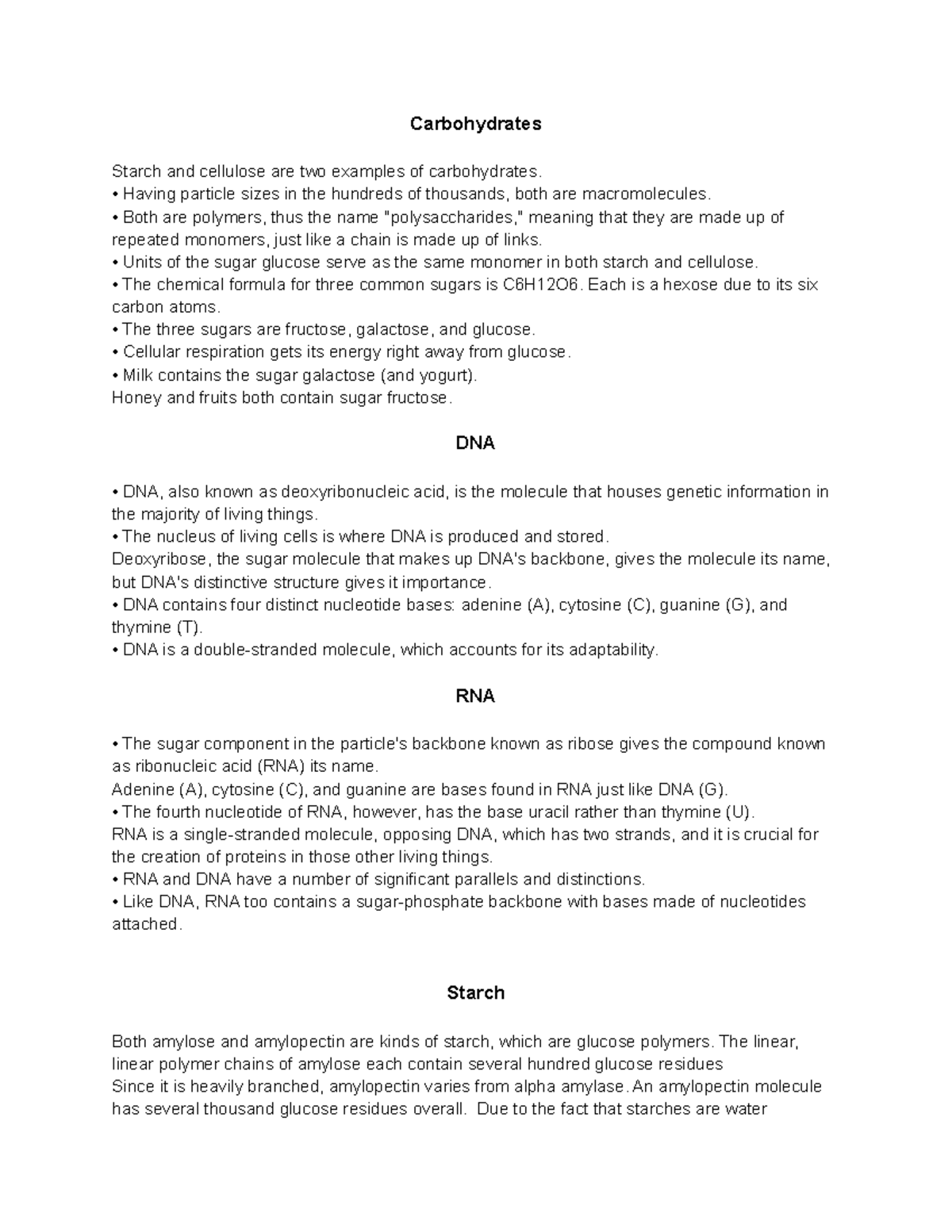 Unit 1 Chemical basis of life pt 2 - Carbohydrates Starch and cellulose ...