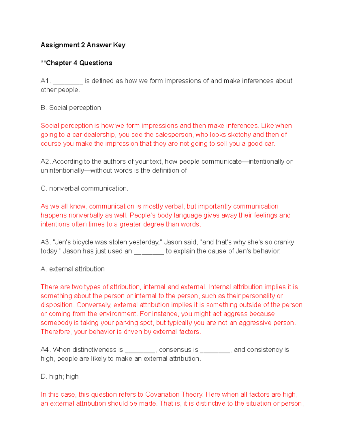 Assignment 2 Answer Key - ________ is defined as how we form ...