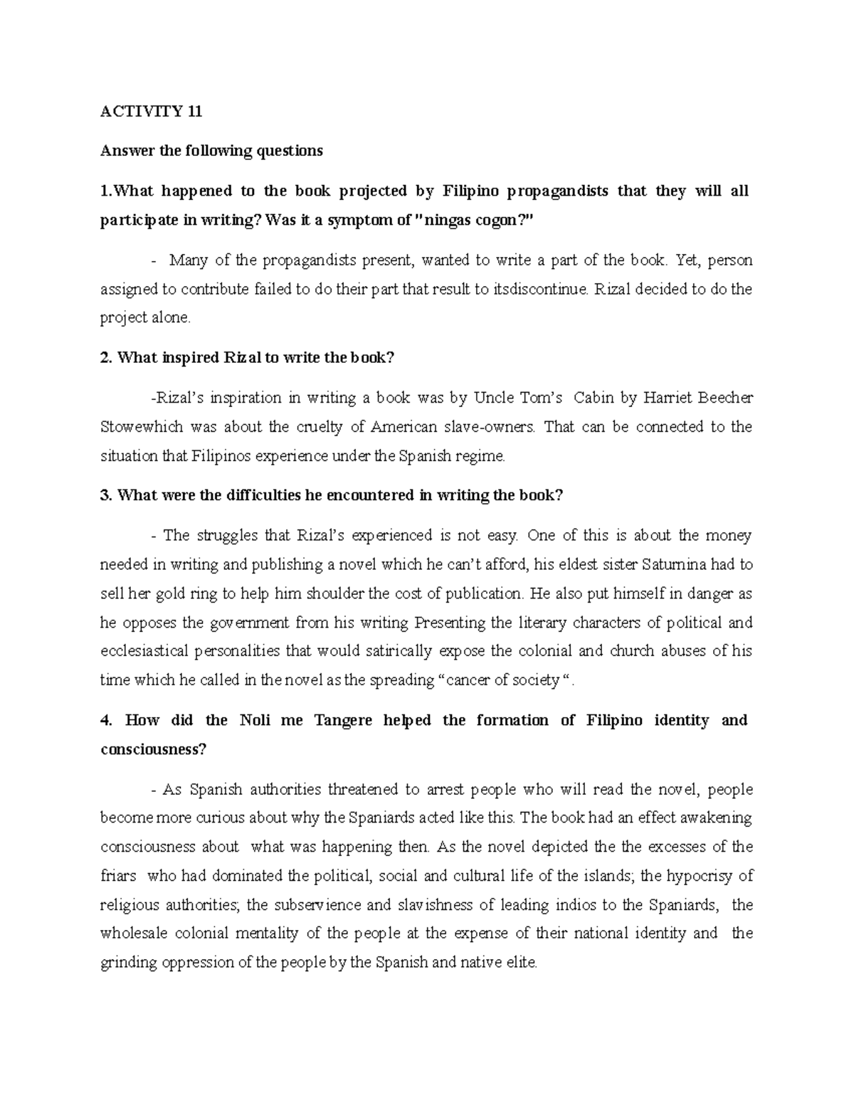 M11-12 - Chapters 11-12 - ACTIVITY 11 Answer the following questions 1 ...