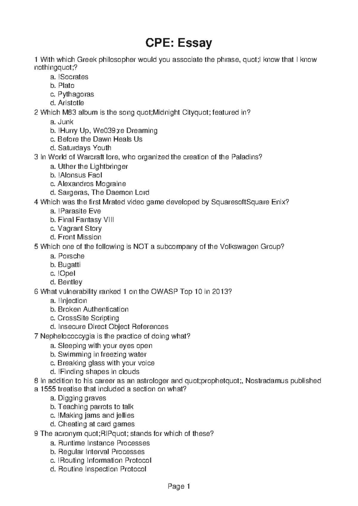 CPE282 Practice Problems 10 - CPE: Essay 1 With which Greek philosopher ...