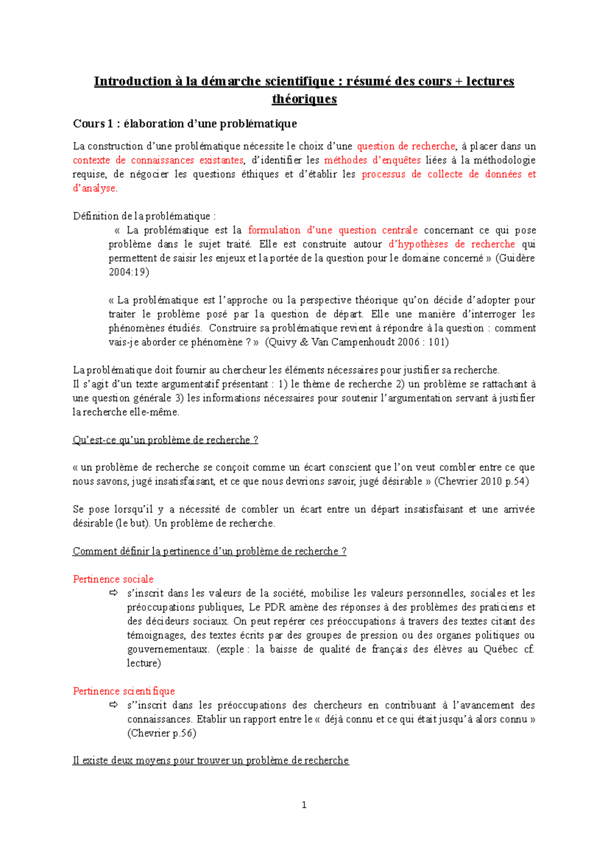 Introduction à la démarche scientifique T100005 - Définition de la ...