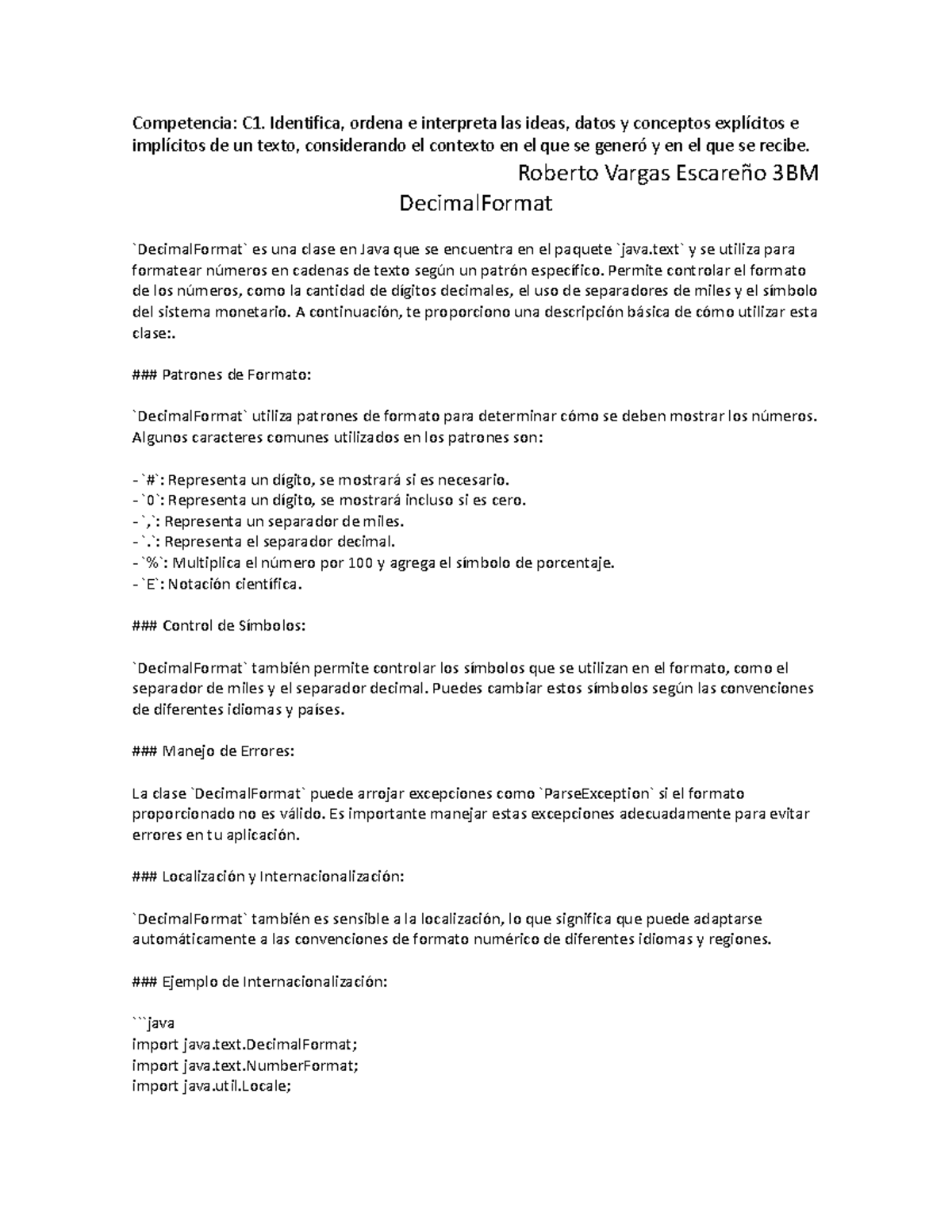 Decimal Format - Tarea sobre Ama-DGETI - Competencia: C1. Identifica ...