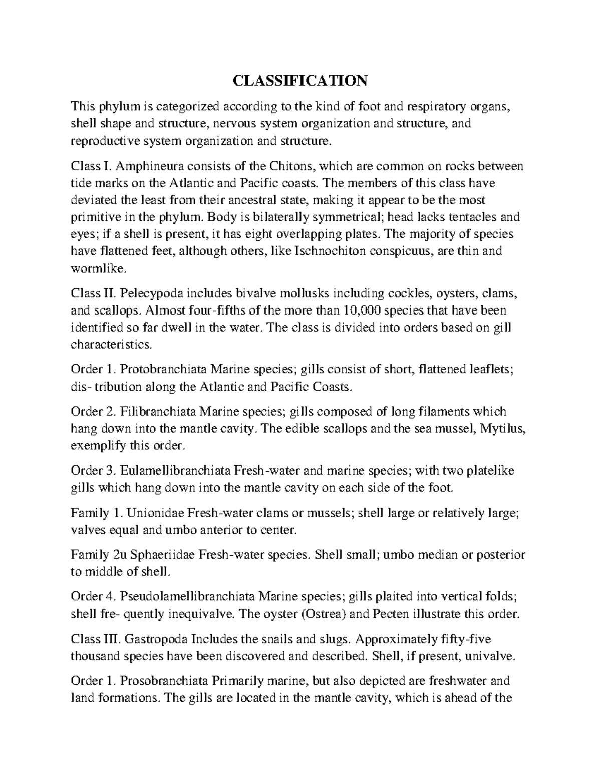 Zoology Chapter 16 [ Phylum Mollusca ]part 5 - CLASSIFICATION This ...