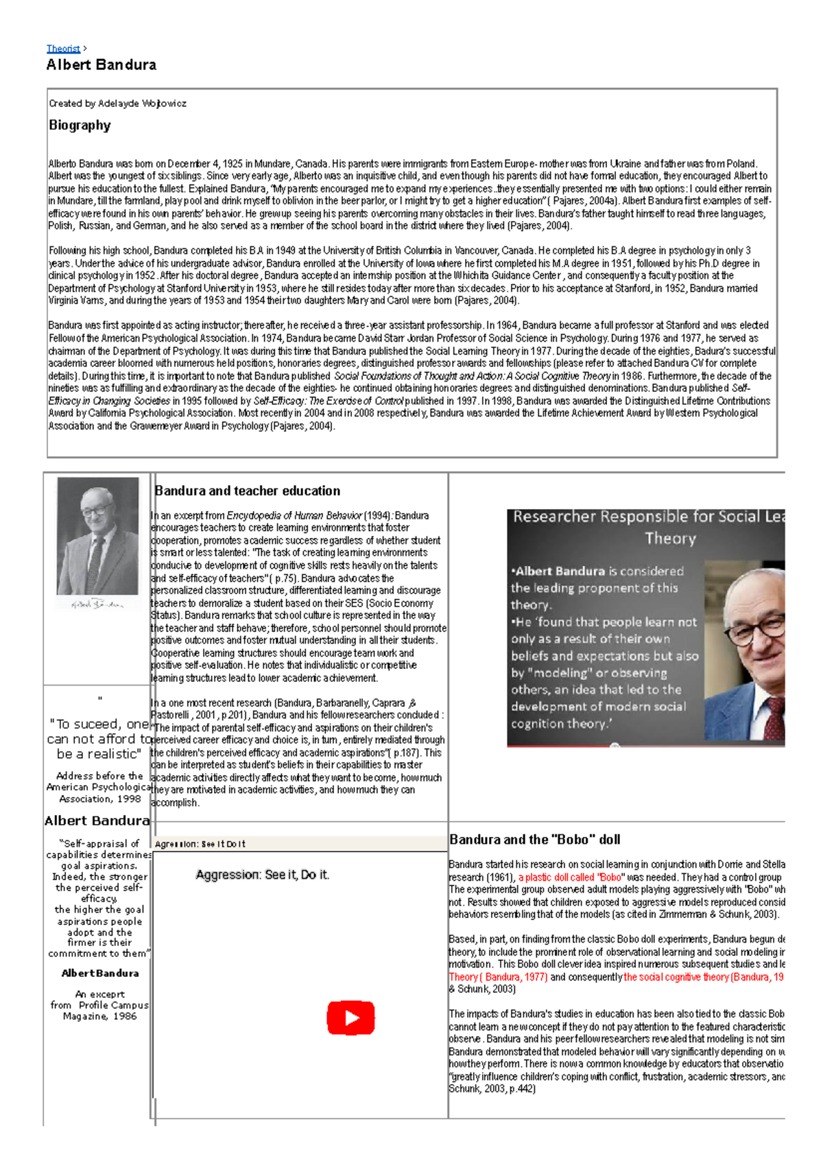 Albert-bandura 1 - assignment - Theorist > Albert Bandura Created by ...
