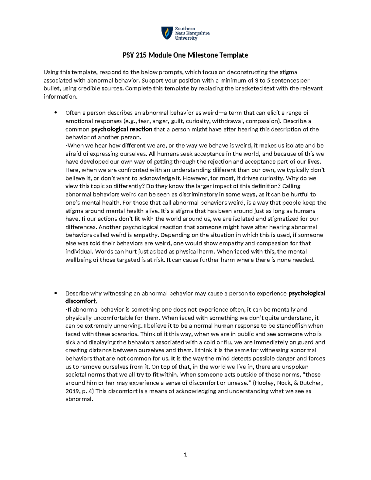 Module 1 Milestone - PSY 215 Module One Milestone Template Using this ...