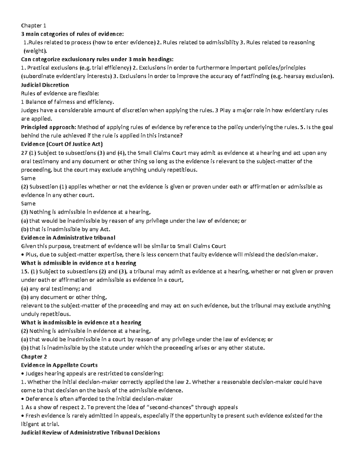 Evidence Law notes - Chapter 1 3 main categories of rules of evidence ...