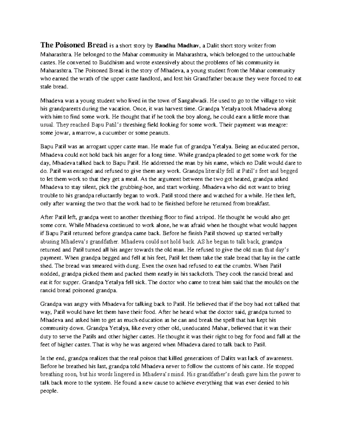 Poison Bread - Issue that matter chaptee wise short summary, it helps ...