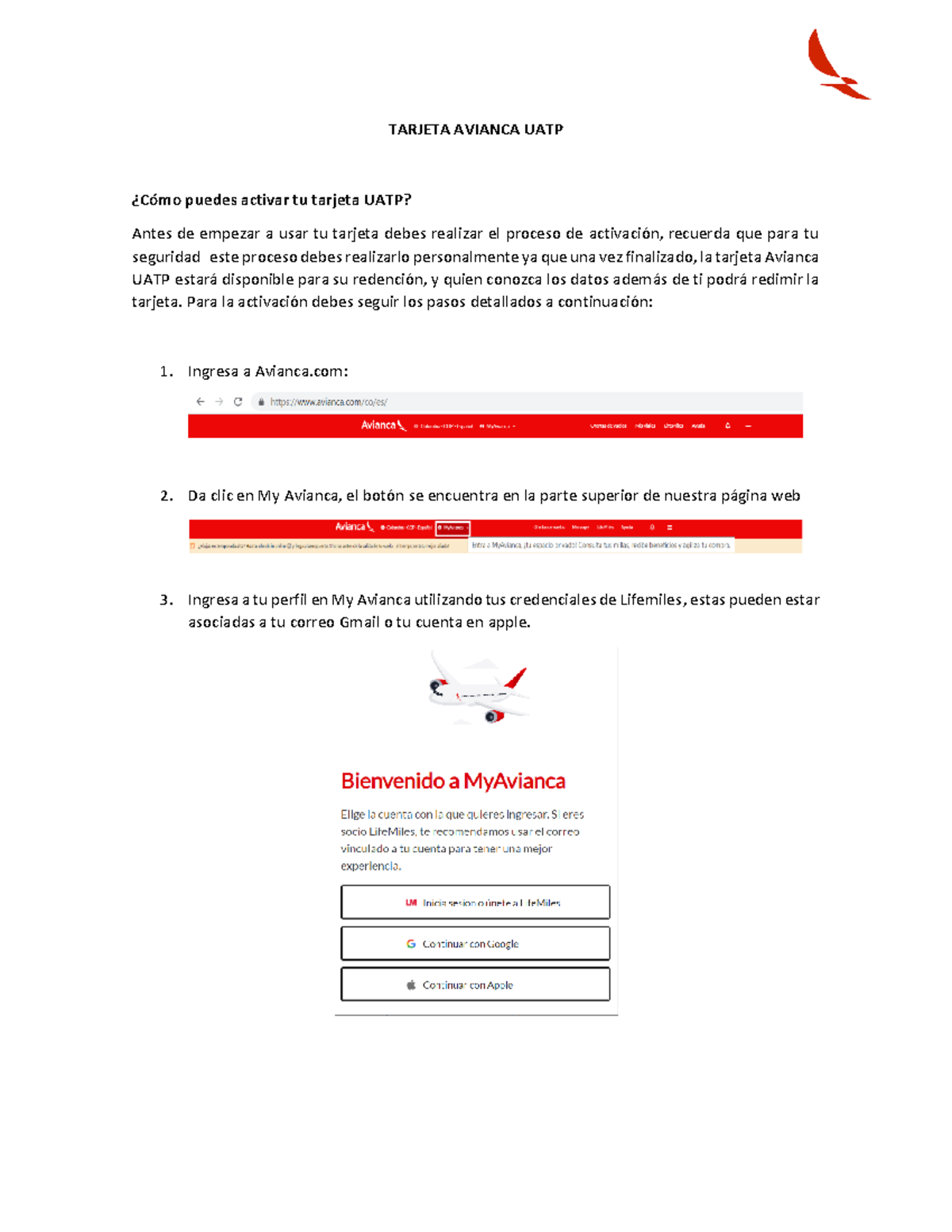 Manual de activación y uso Tarjeta Avianca UATP - TARJETA AVIANCA UATP ...