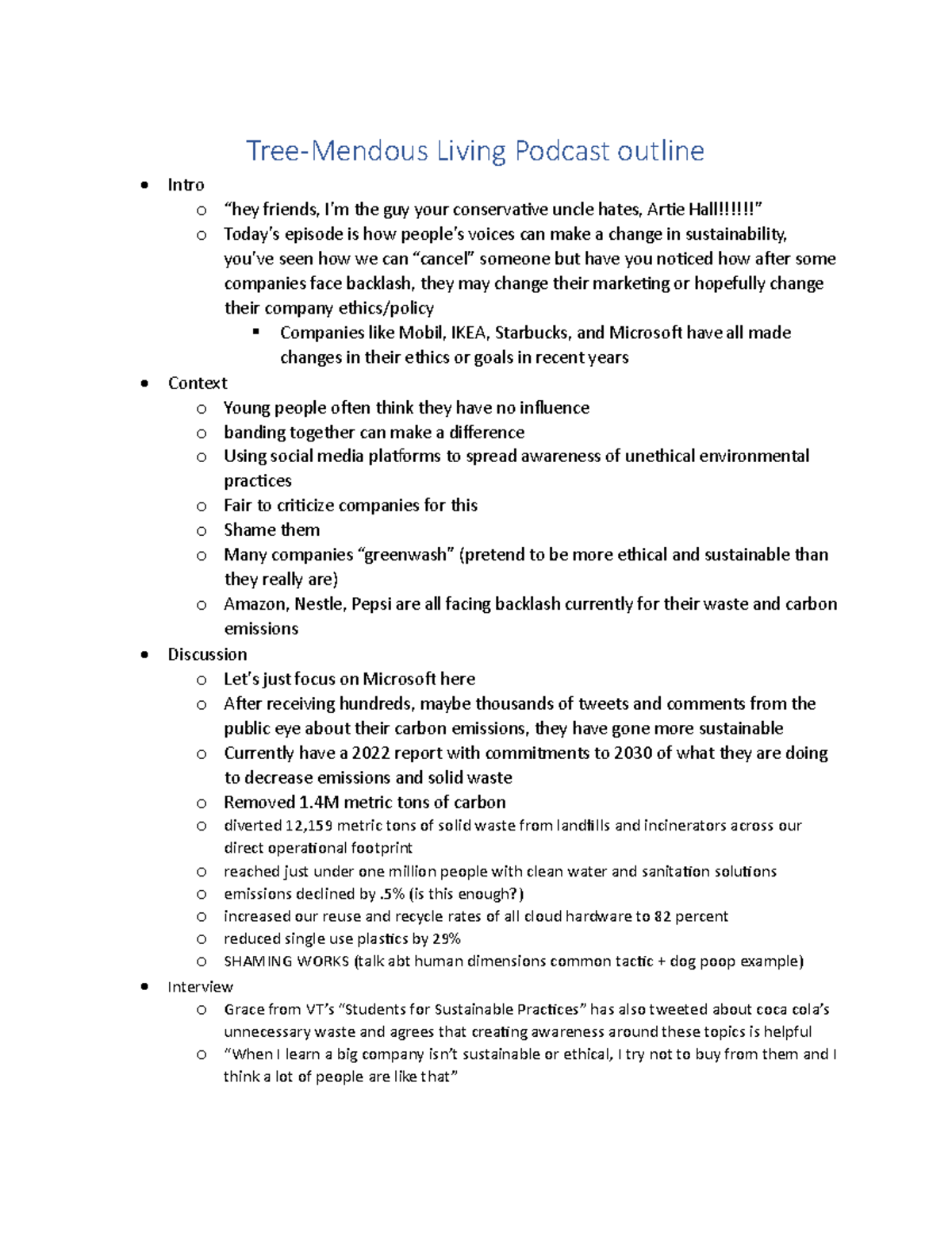 Podcast outline - Tree-Mendous Living Podcast outline Intro o “hey ...