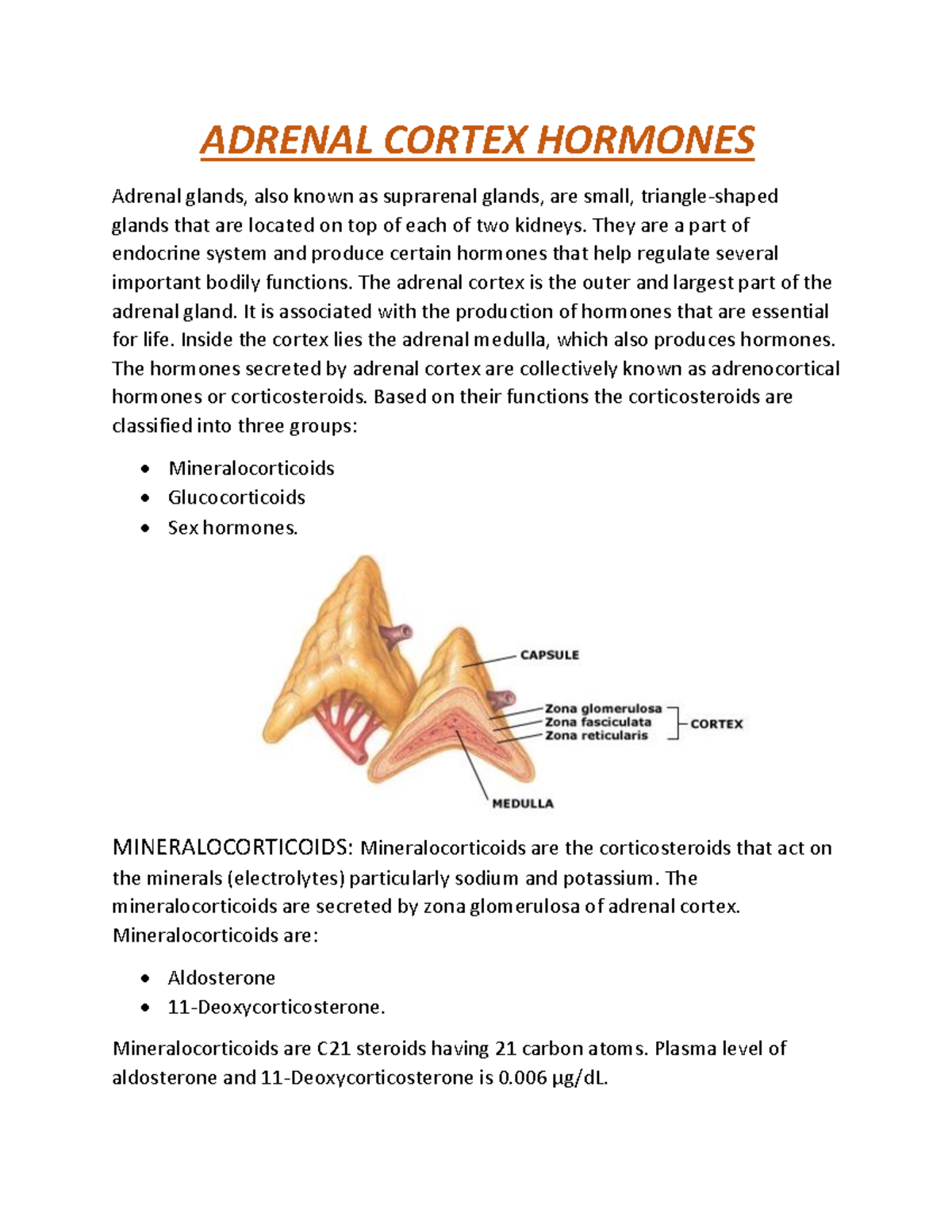 Adrenal Cortex Hormones - ADRENAL CORTEX HORMONES Adrenal glands, also ...