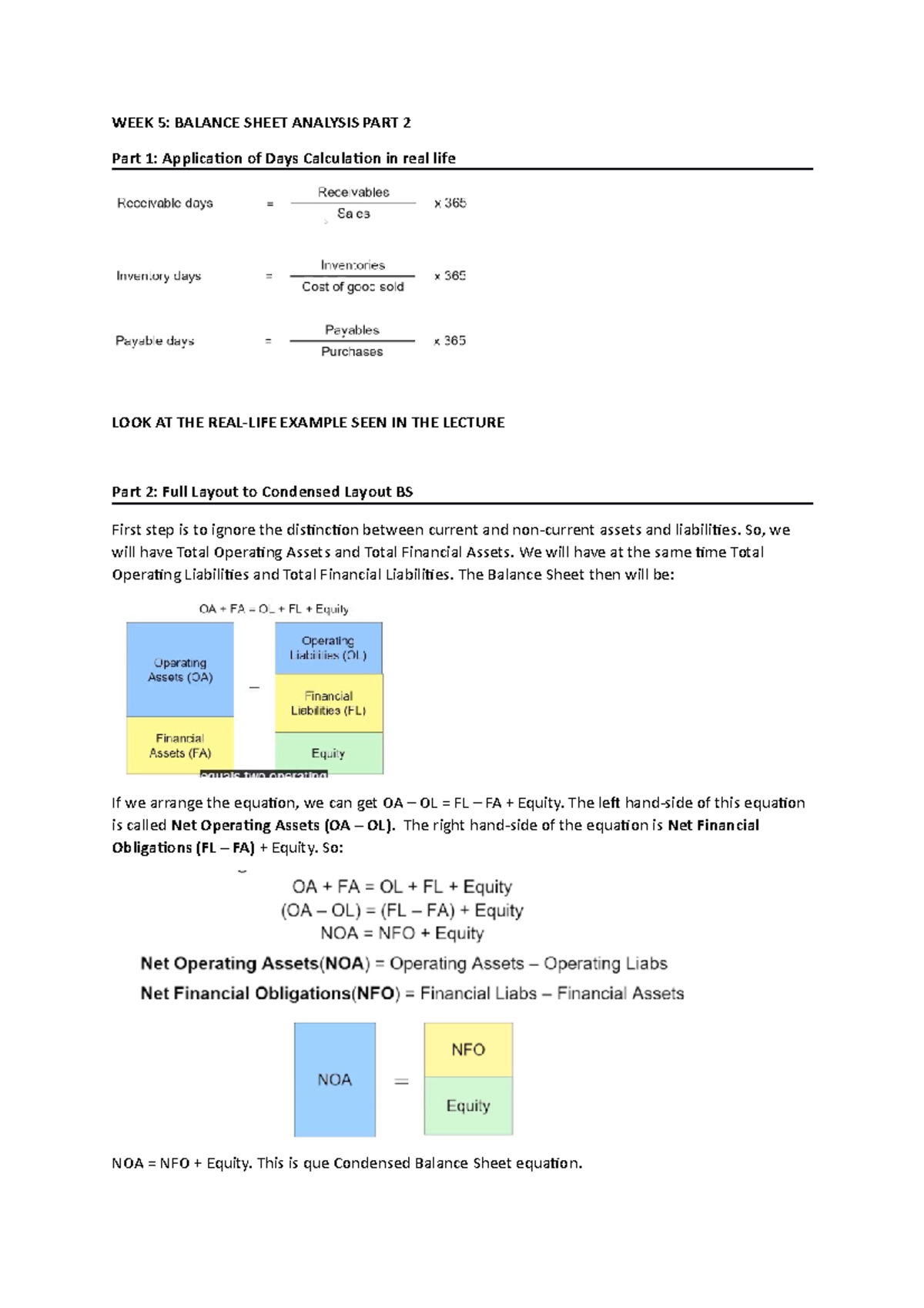 WEEK 5 - BS Analysis Part 2 - WEEK 5: BALANCE SHEET ANALYSIS PART 2 ...