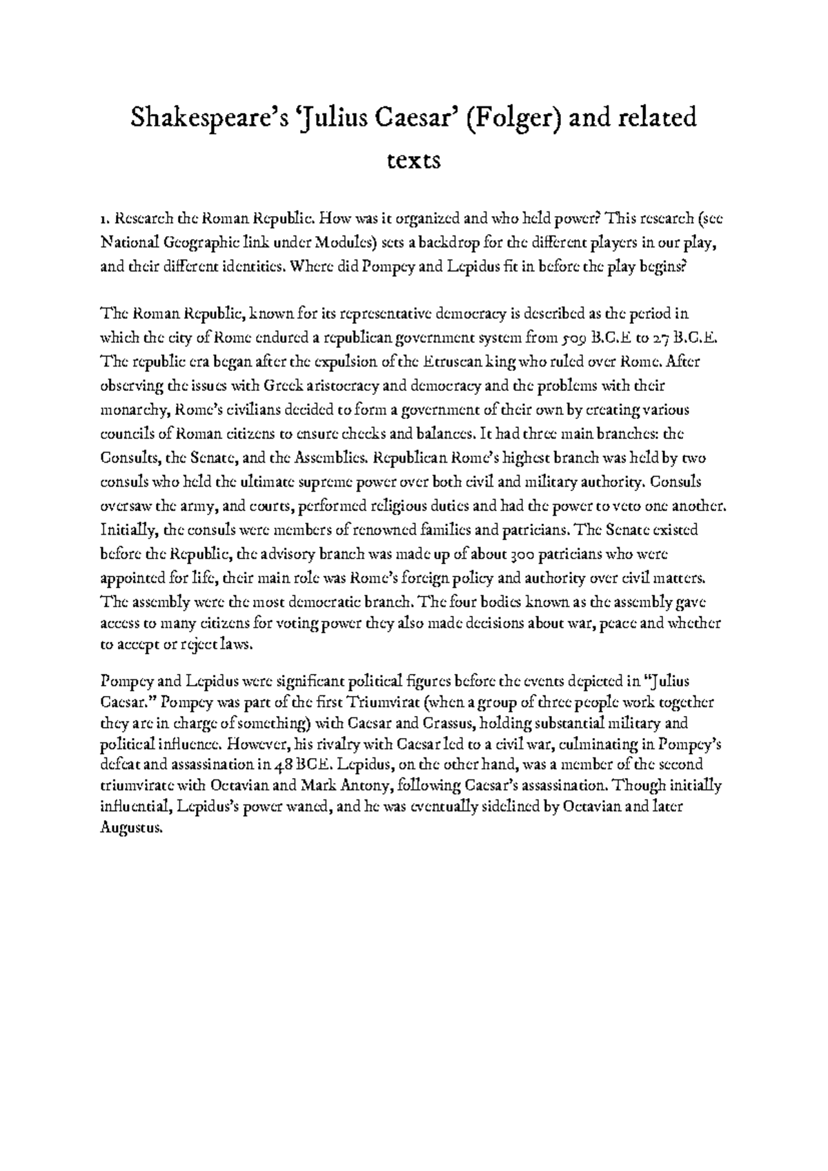 Shakespeare’s ‘Julius Caesar’ (Folger) and related texts term 2 yr 11 ...