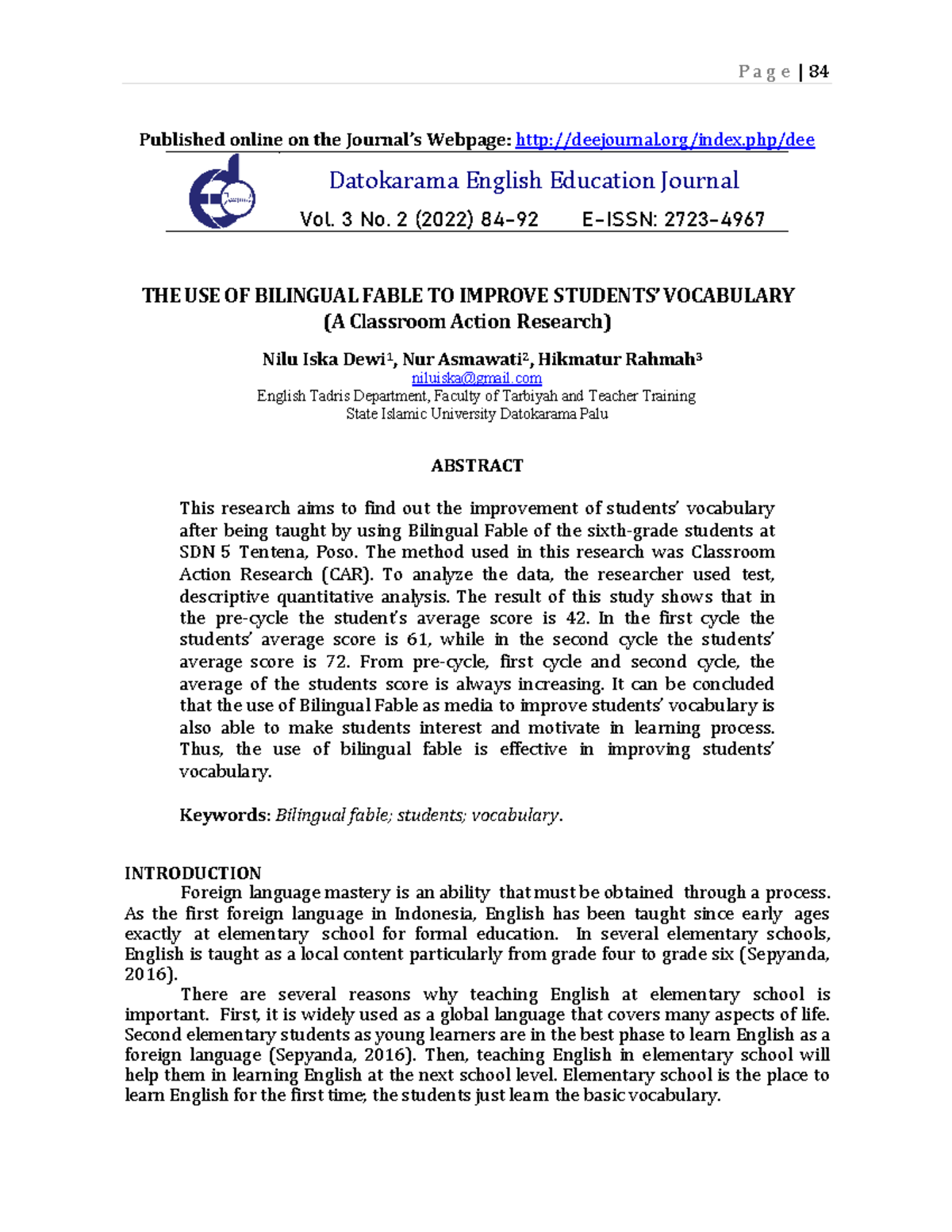 THE USE OF Bilingual Fable TO Improve Students’ Vocabulary - Published ...