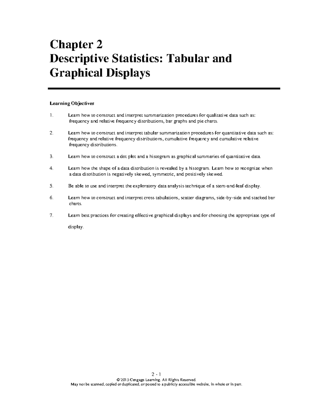 MBS6E Chapter 02 - 2 - 1 © 2015 Cengage Learning. All Rights Reserved. Chapter 2 Descriptive ...
