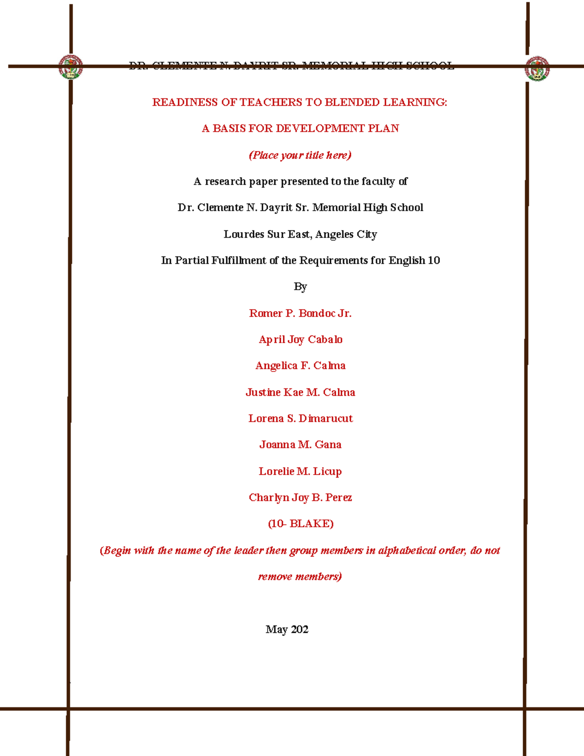 Final Research Paper Format AND Guidelines - READINESS OF TEACHERS TO ...