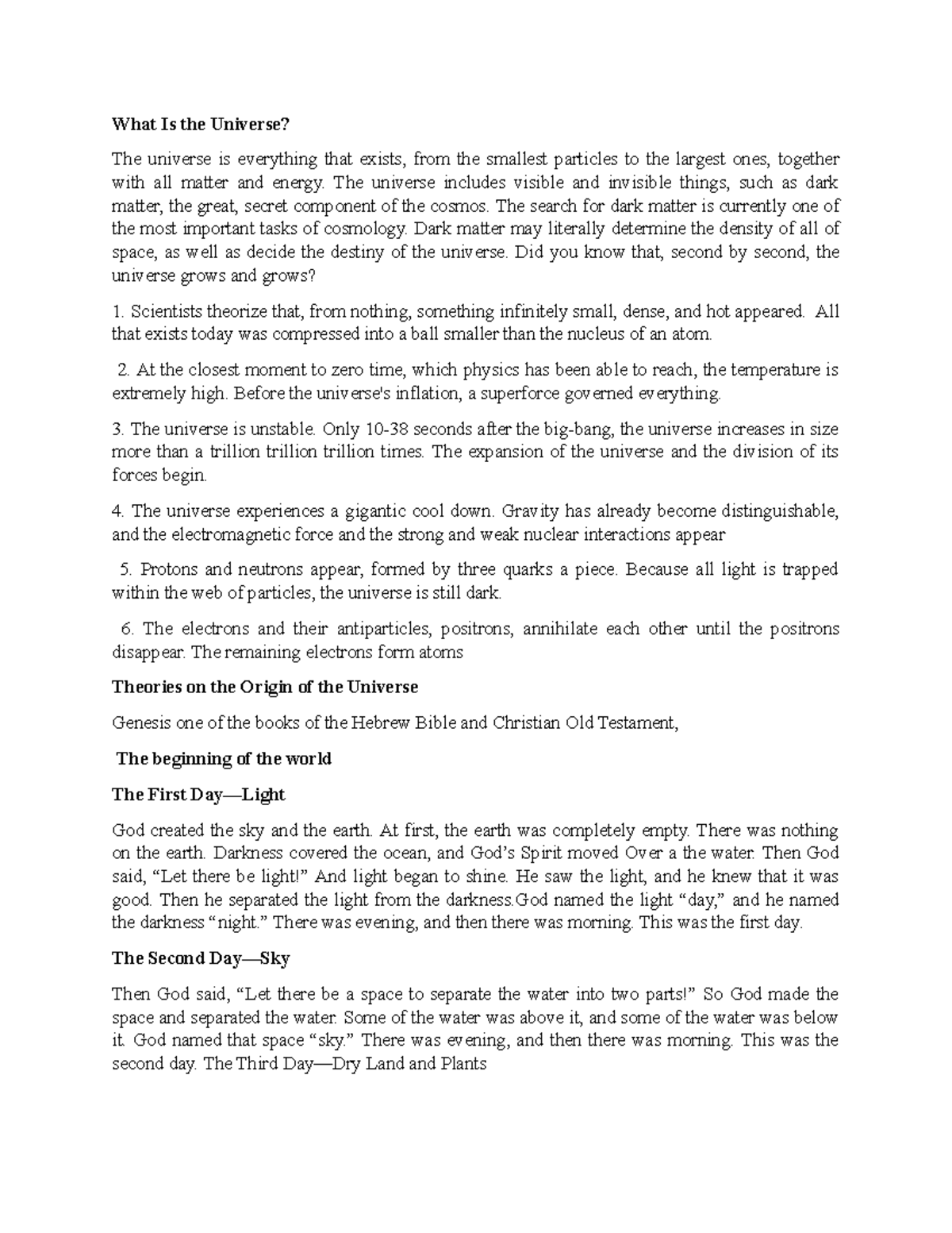 Earth-LIFE-SCI - NOTES - What Is the Universe? The universe is ...