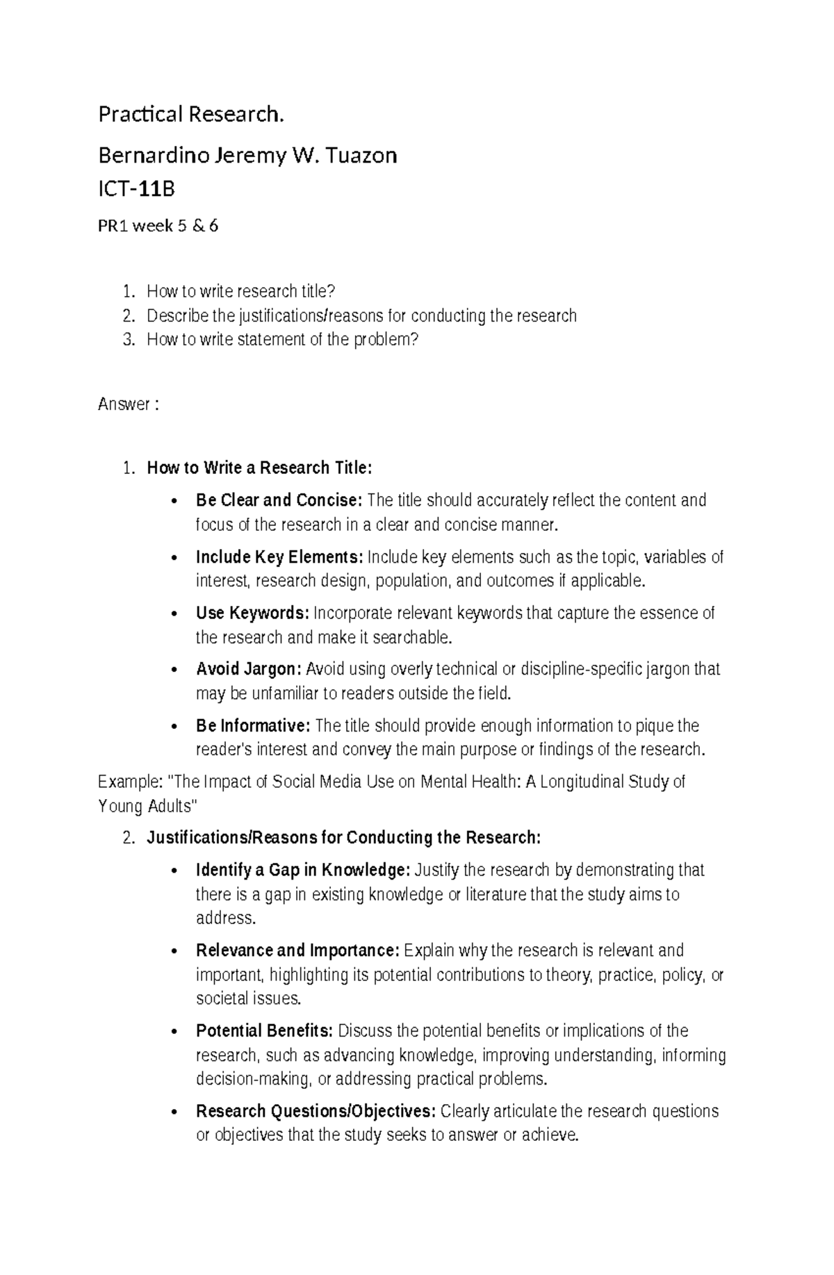 Paractical research week 5 & 6 - Practical Research. Bernardino Jeremy ...