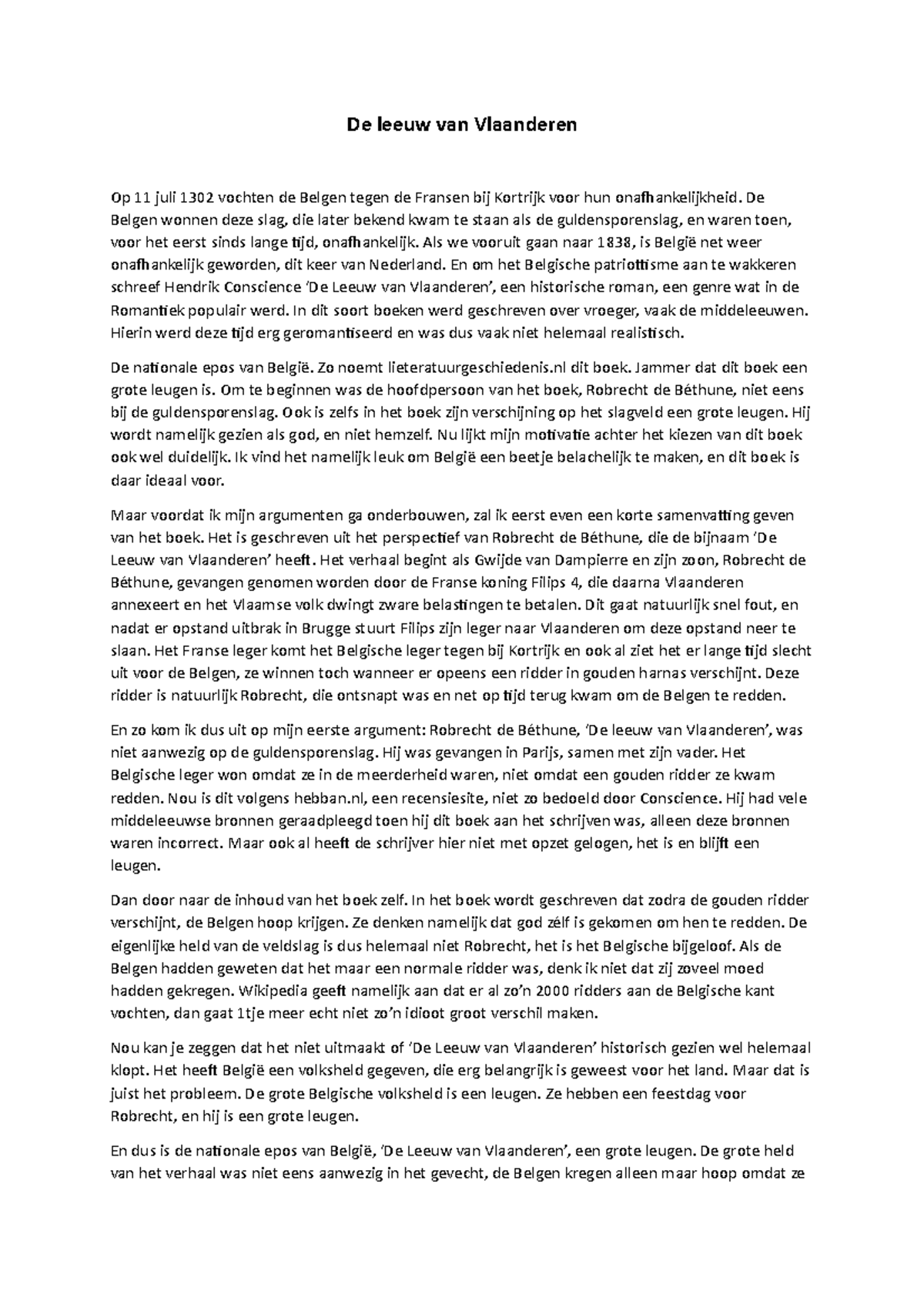 Nederlands Referaat De leeuw van Vlaanderen - De leeuw van Vlaanderen ...