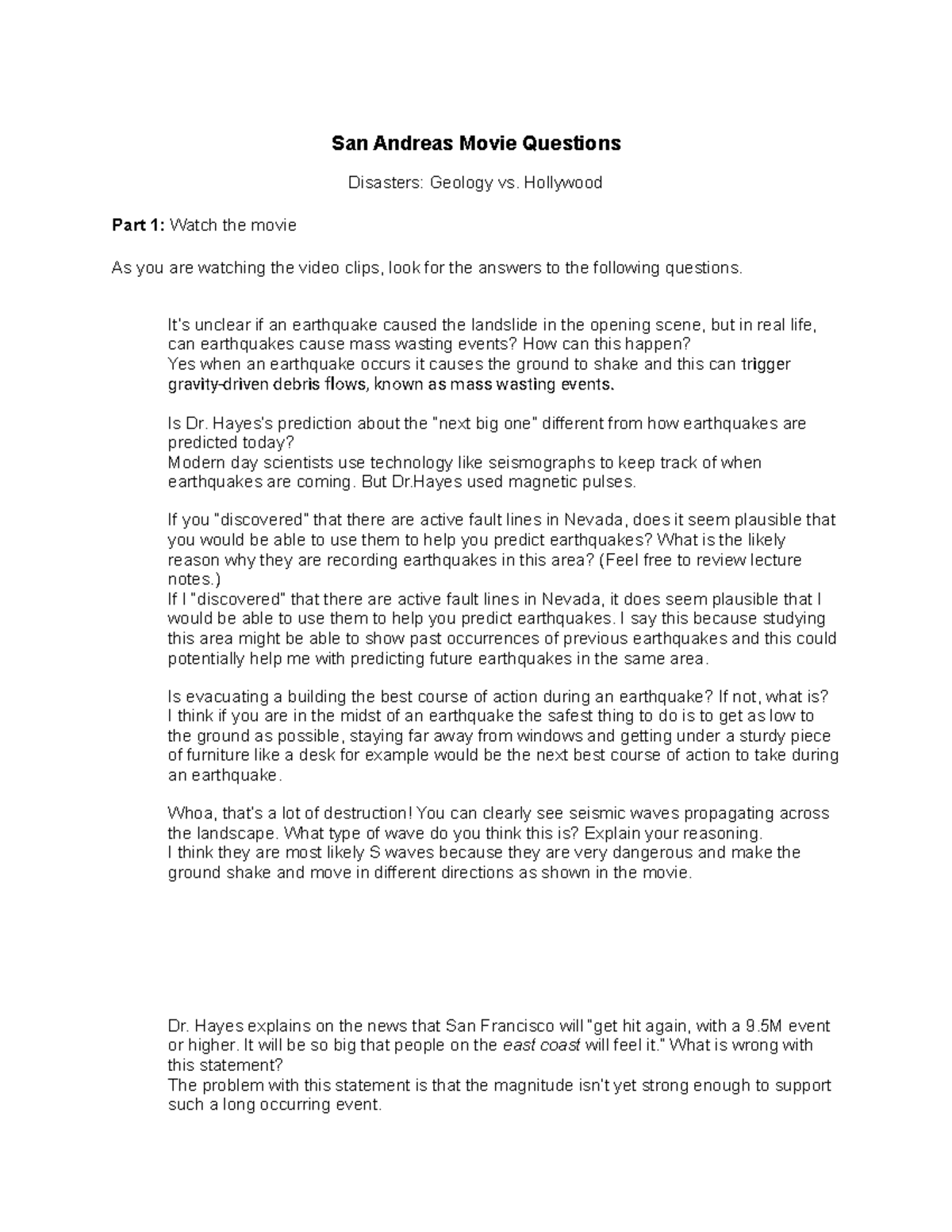 San Andreas HW - Homework - San Andreas Movie Questions Disasters ...