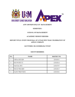 Principle of Management - ATW109 - USM - Studocu