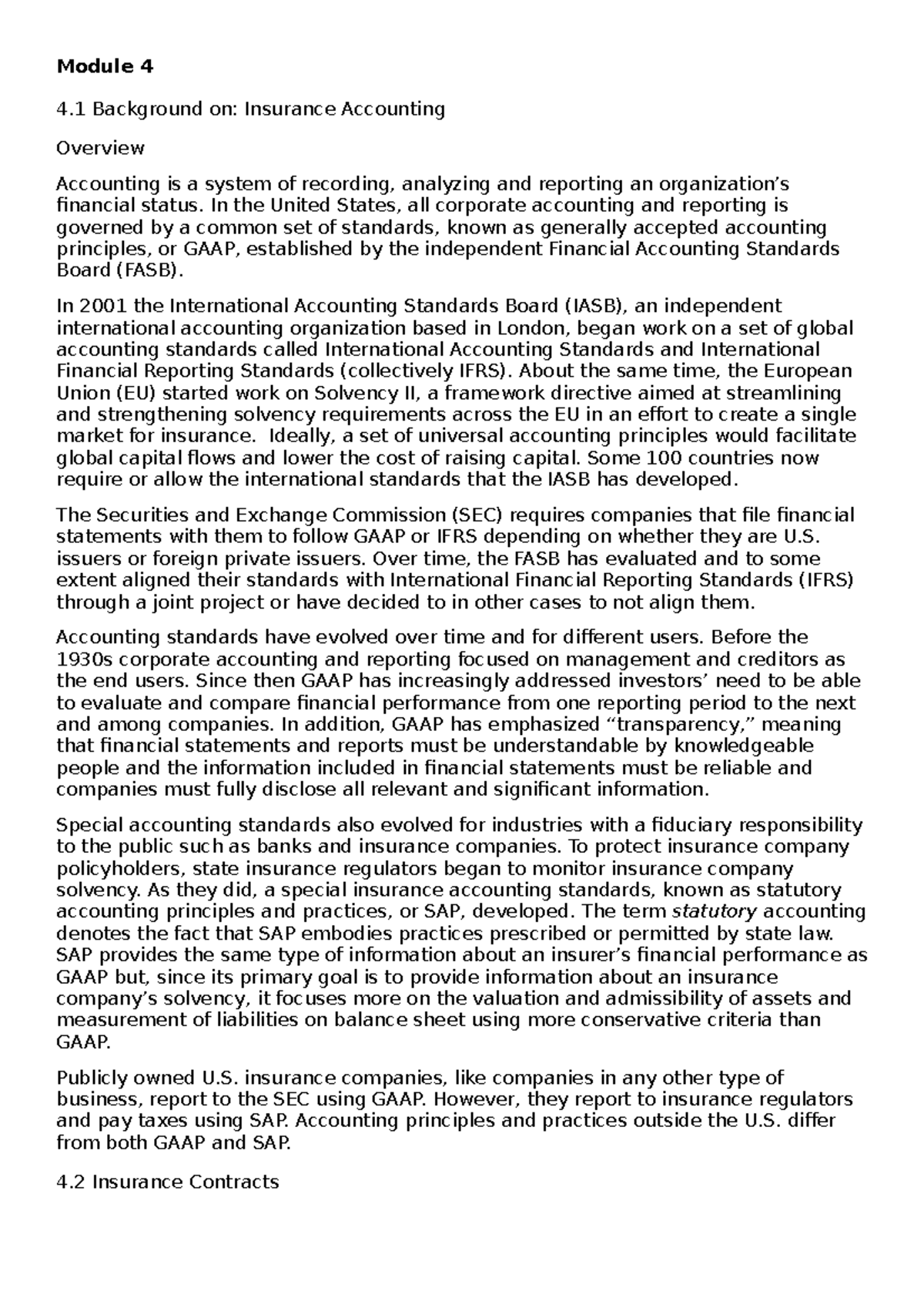 Module 4 Auditing Specialized - Module 4 4 Background on: Insurance ...
