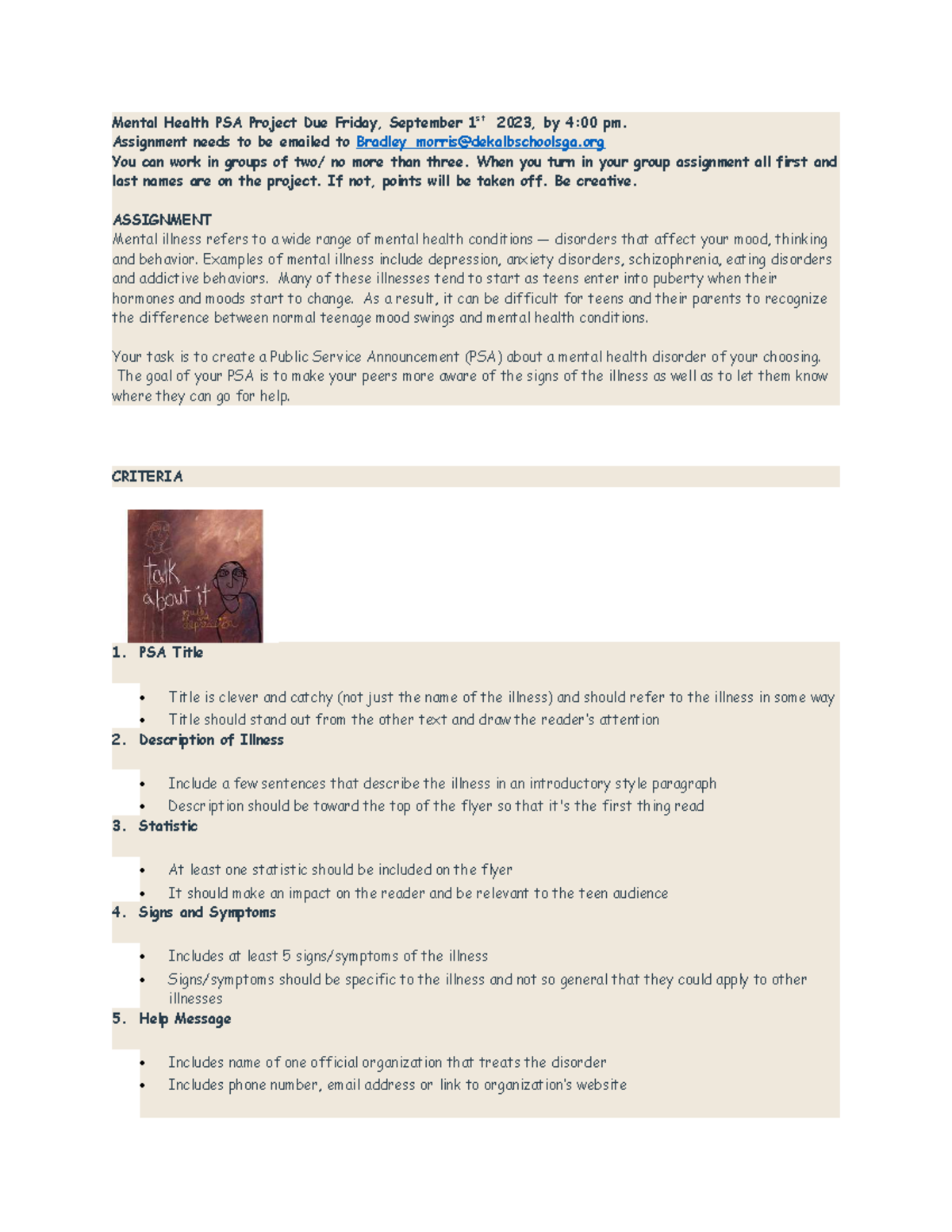 Mental Health Project Coach Morris-3-1 - Mental Health PSA Project Due ...