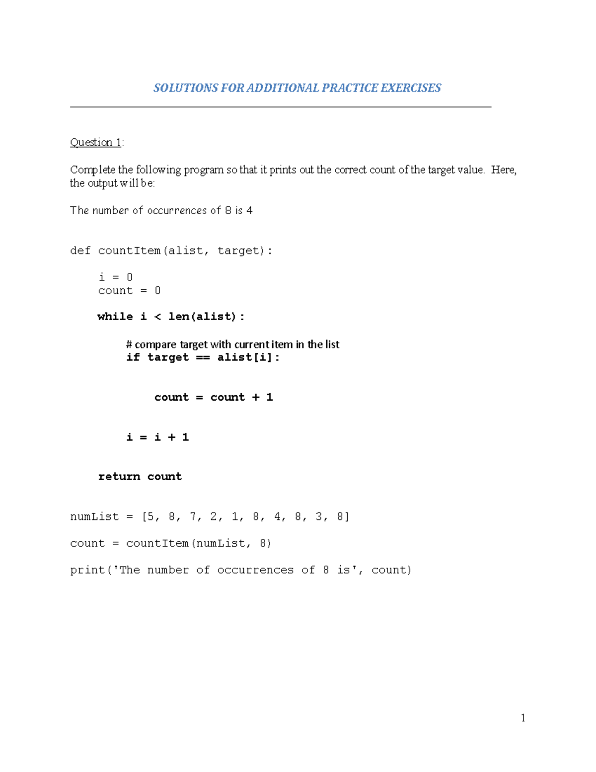 Additional Practice Exercises Solutions Solutions For Additional Practice Exercises Question 1