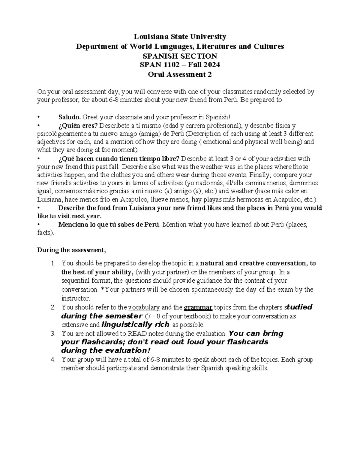 Oral exam 2 prompt - describe yourself and your new friend. Talk about ...