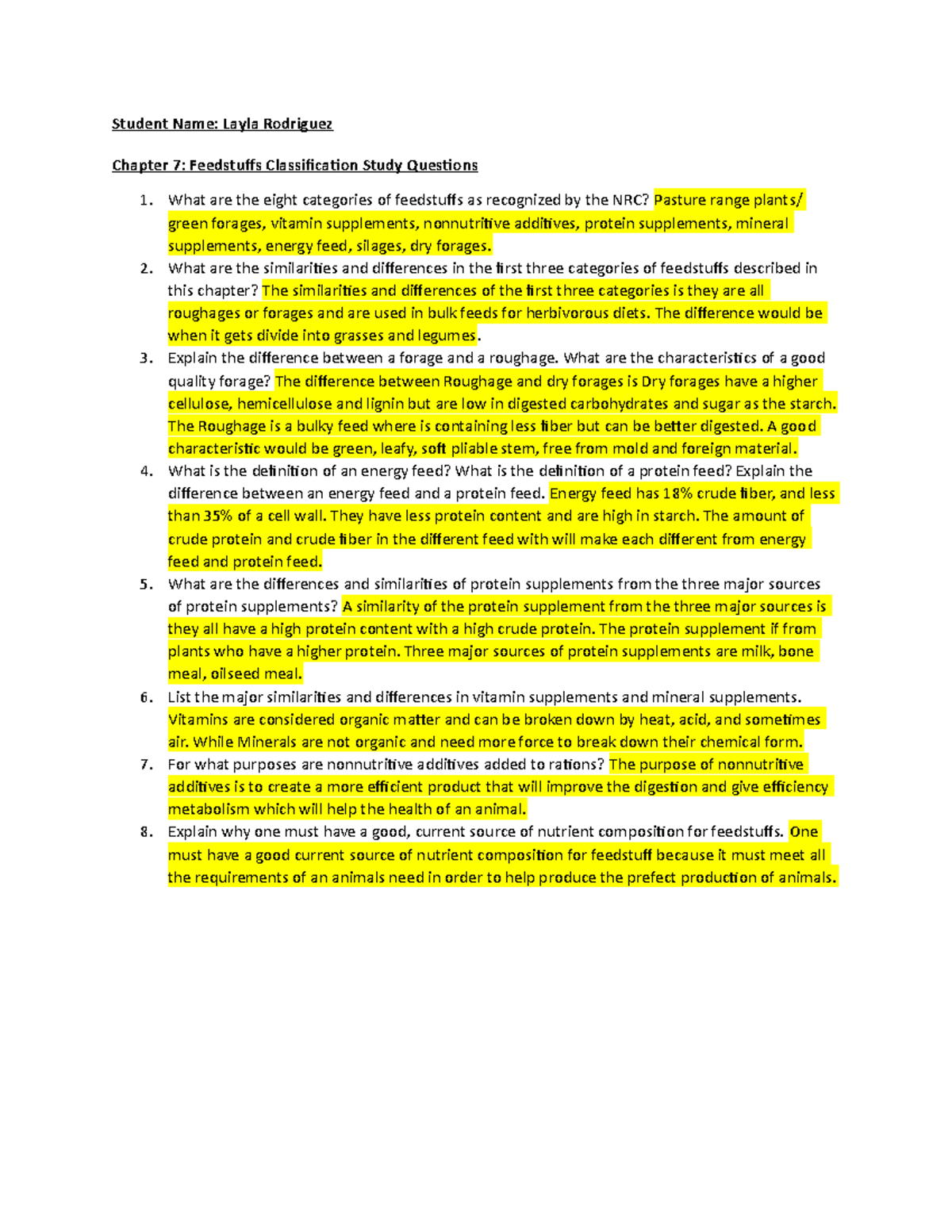 Animal Science Chapter 7 Study Questions - Student Name: Layla ...