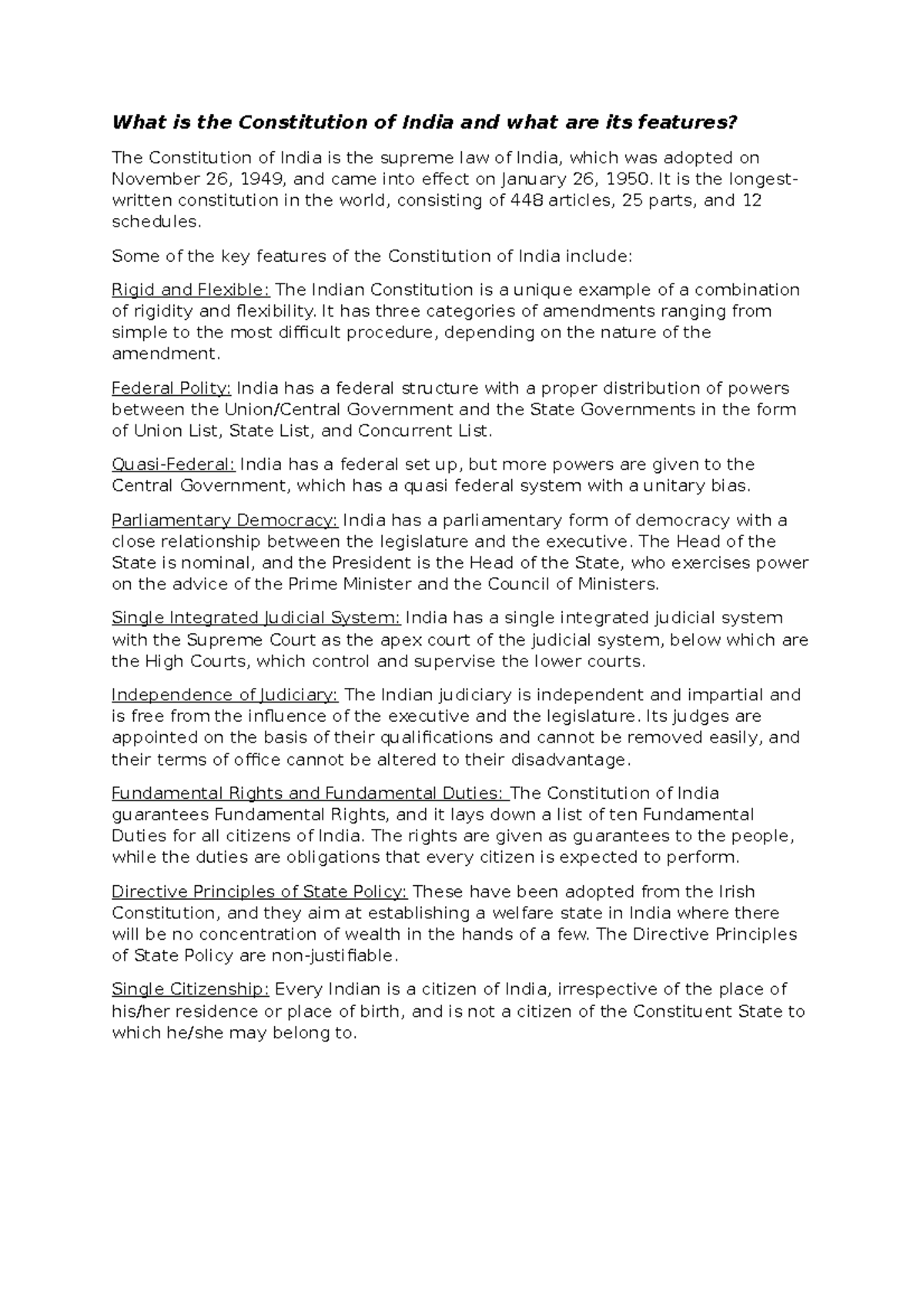 What is the Constitution of India and what are its features - It is the ...