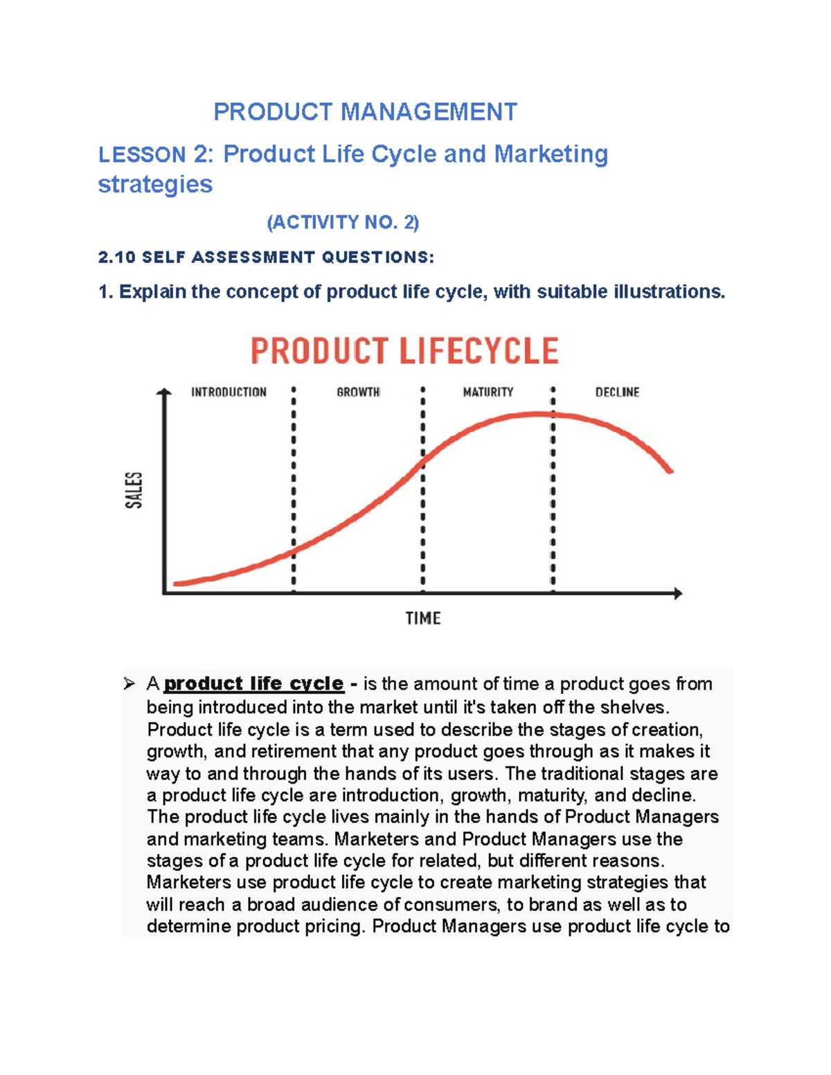 Product Management 3 - PRODUCT MANAGEMENT LESSON 2: Product Life Cycle ...