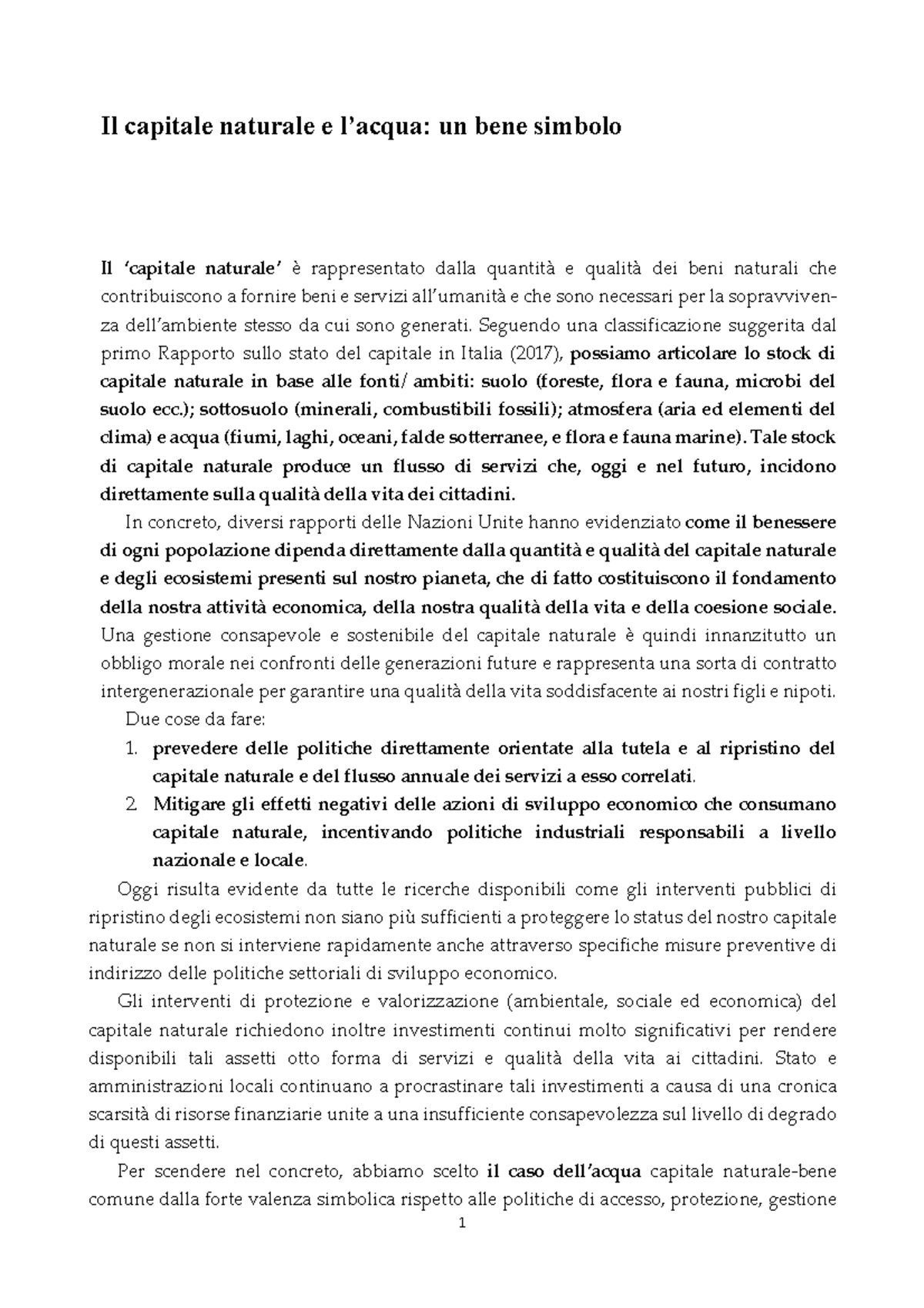 3. bene comune focus acqua - Il capitale naturale e l’acqua: un bene ...
