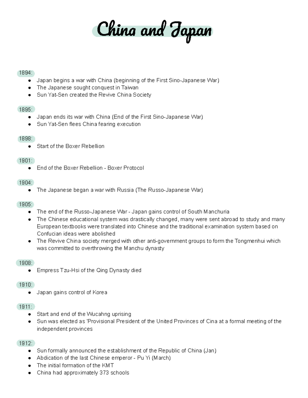 China and Japan 1800 and 1900’s - Chin an Japa 1894 : Japan begins a ...