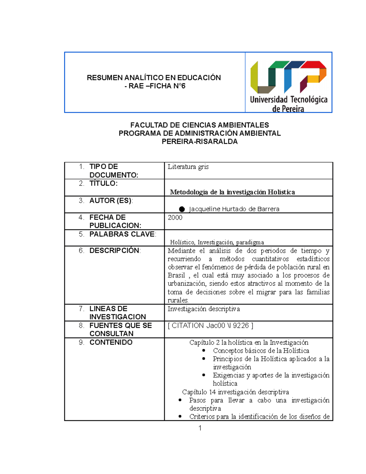 Ficha RAE Jackeline Hurtado - RESUMEN ANALÍTICO EN EDUCACIÓN - RAE ...