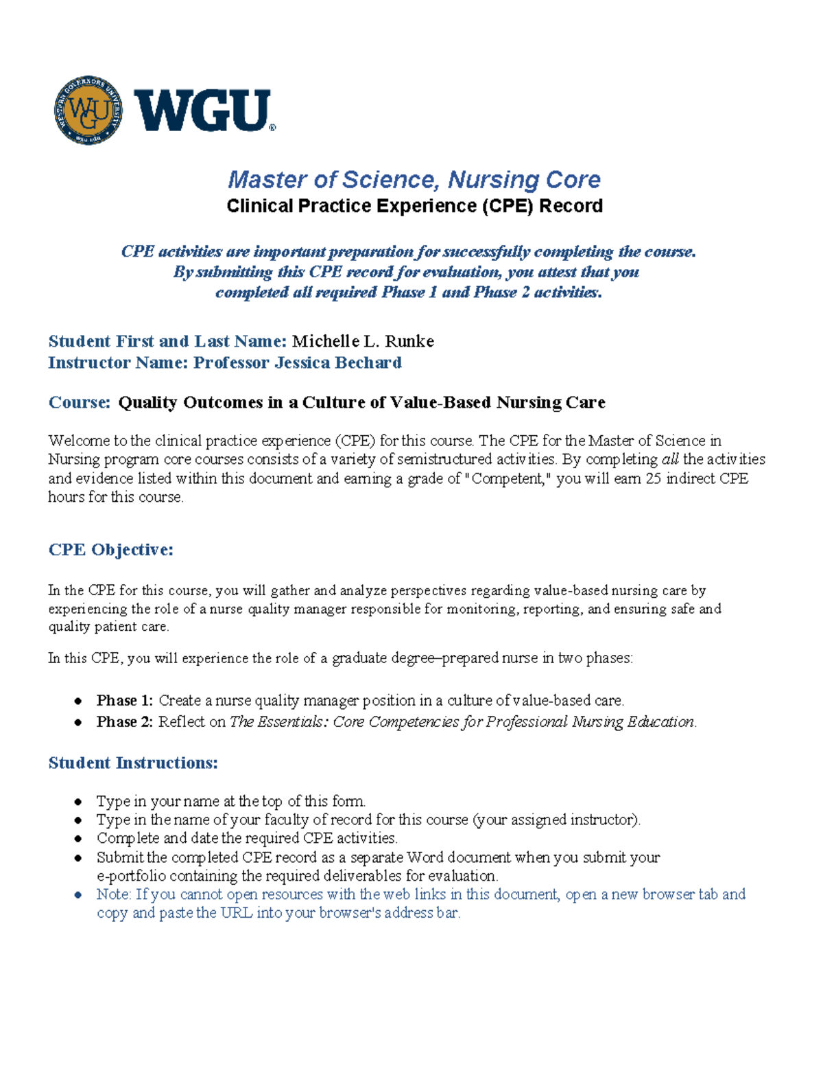Clinical Practice Experience (CPE) Record (1)-D26 - Master of Science ...