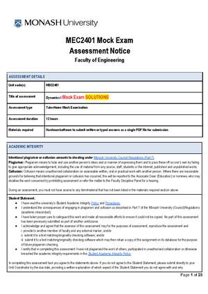 MEC2401 Final Assessment - Semester One 2022 Assessment Notice Faculty of Engineering ASSESSMENT ...