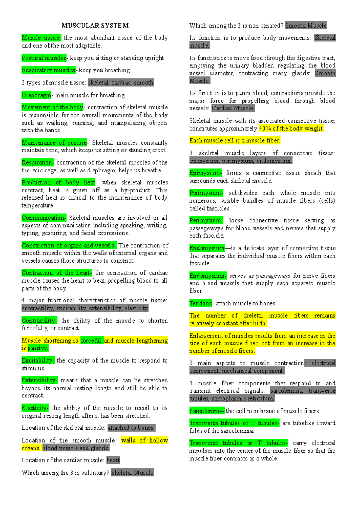 Muscular System Reviewer - MUSCULAR SYSTEM Muscle tissue- the most ...