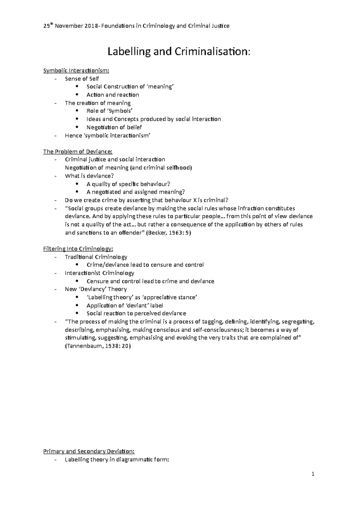 Labelling and Criminalisation - 29 th November 2018- Foundations in ...