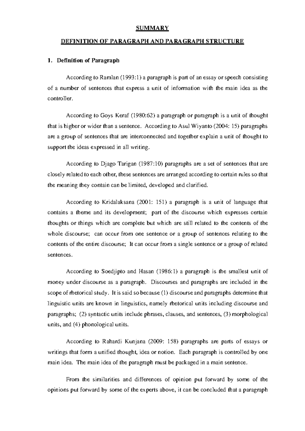 Summary Definition OF Paragraph AND Paragraph Structure - SUMMARY ...
