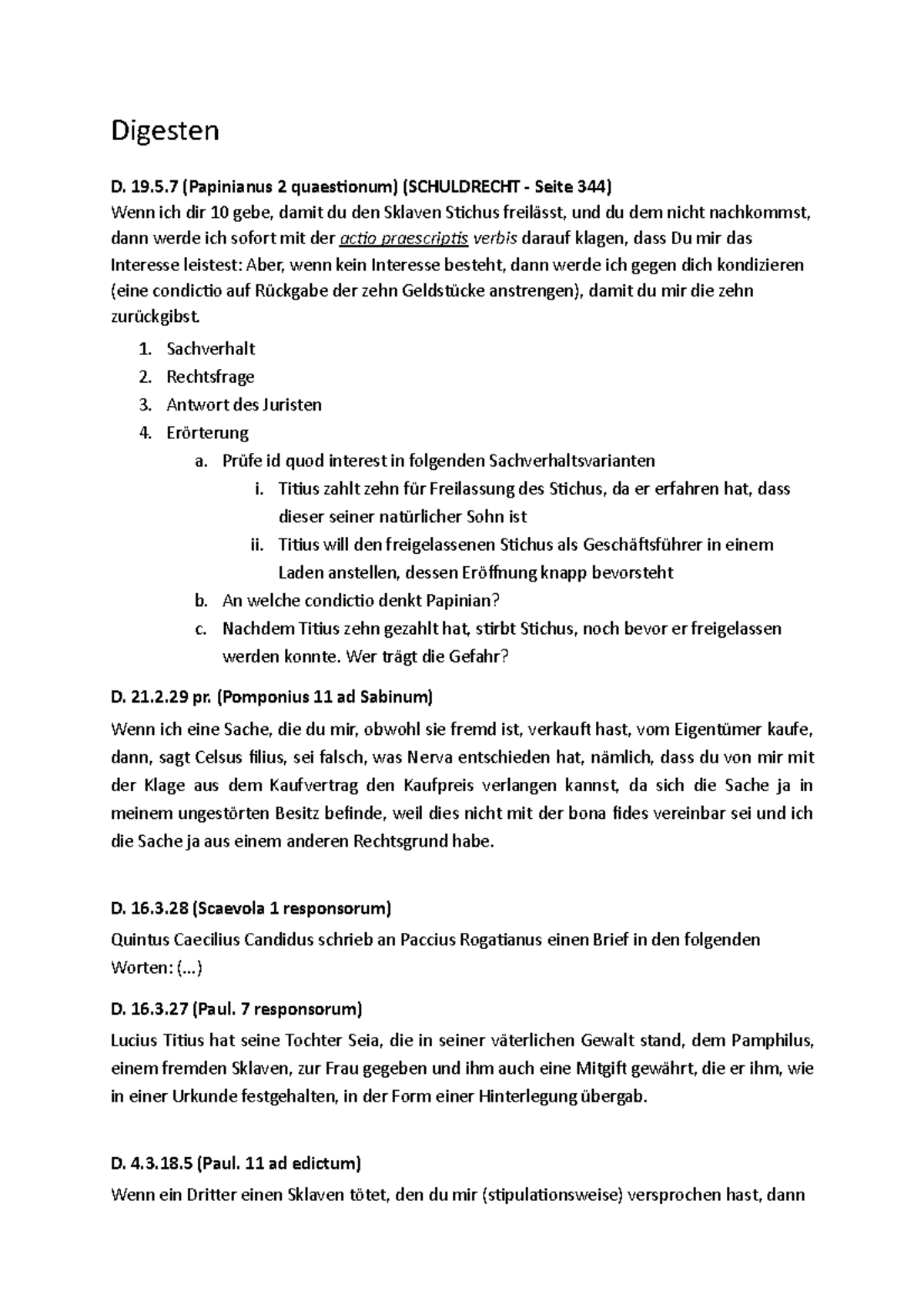 Übungsmaterial mit Digesten für die FÜM 1 - Digesten D. 19.5 ...