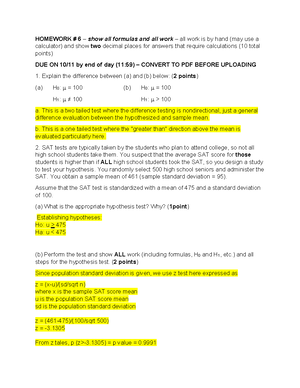 Homework #1 PSY201 - HOMEWORK # 1 – show all formulas and all work ...