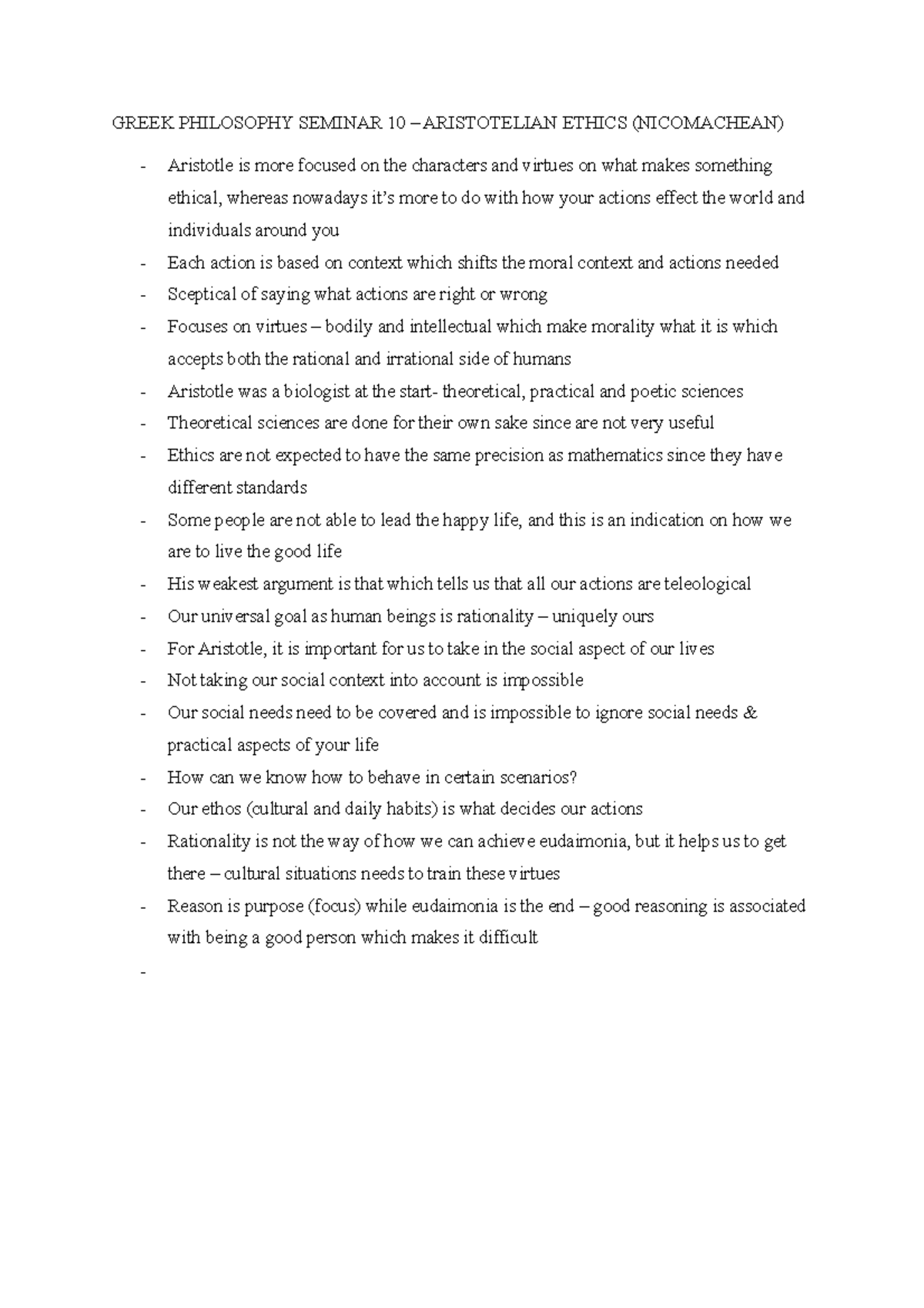 Aristotelian Ethics - GREEK PHILOSOPHY SEMINAR 10 – ARISTOTELIAN ETHICS ...