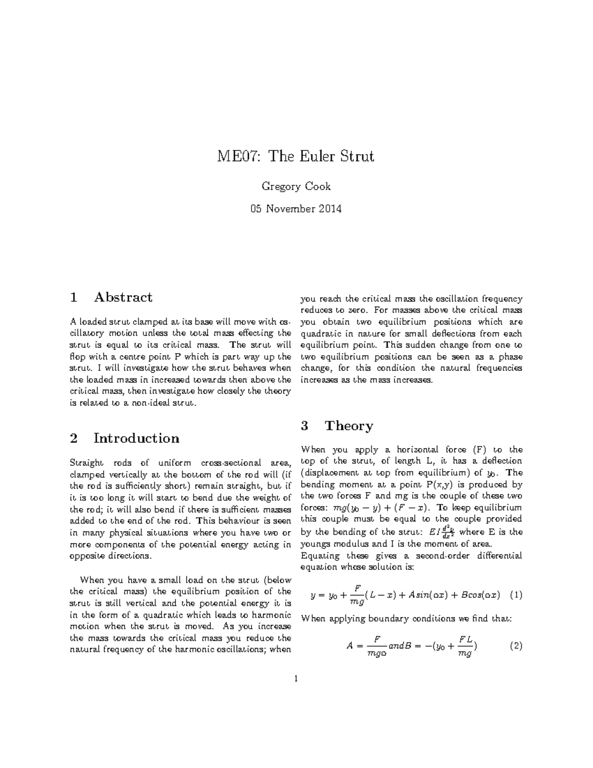 ME05 Euler Strut - Full summative report with data of practical - ME07 ...