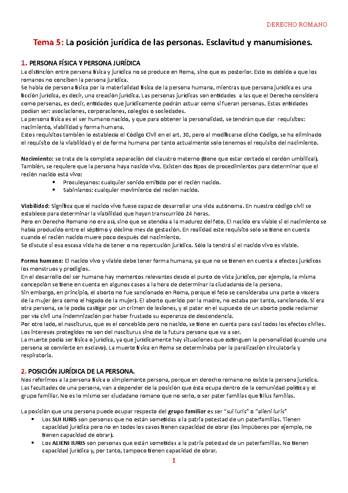 Tema 5 Derecho Romano - Apuntes 5 - DERECHO ROMANO Tema 5: La posición ...