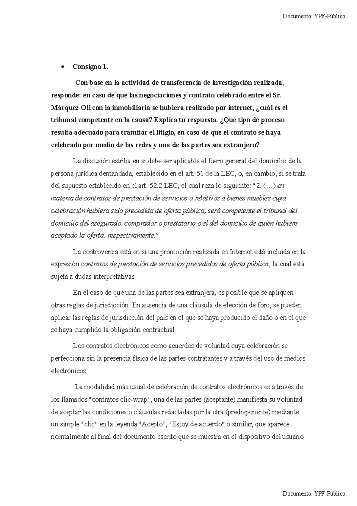 Tp2 teoria gral del proceso - Consigna 1. Con base en la actividad de transferencia de - Studocu