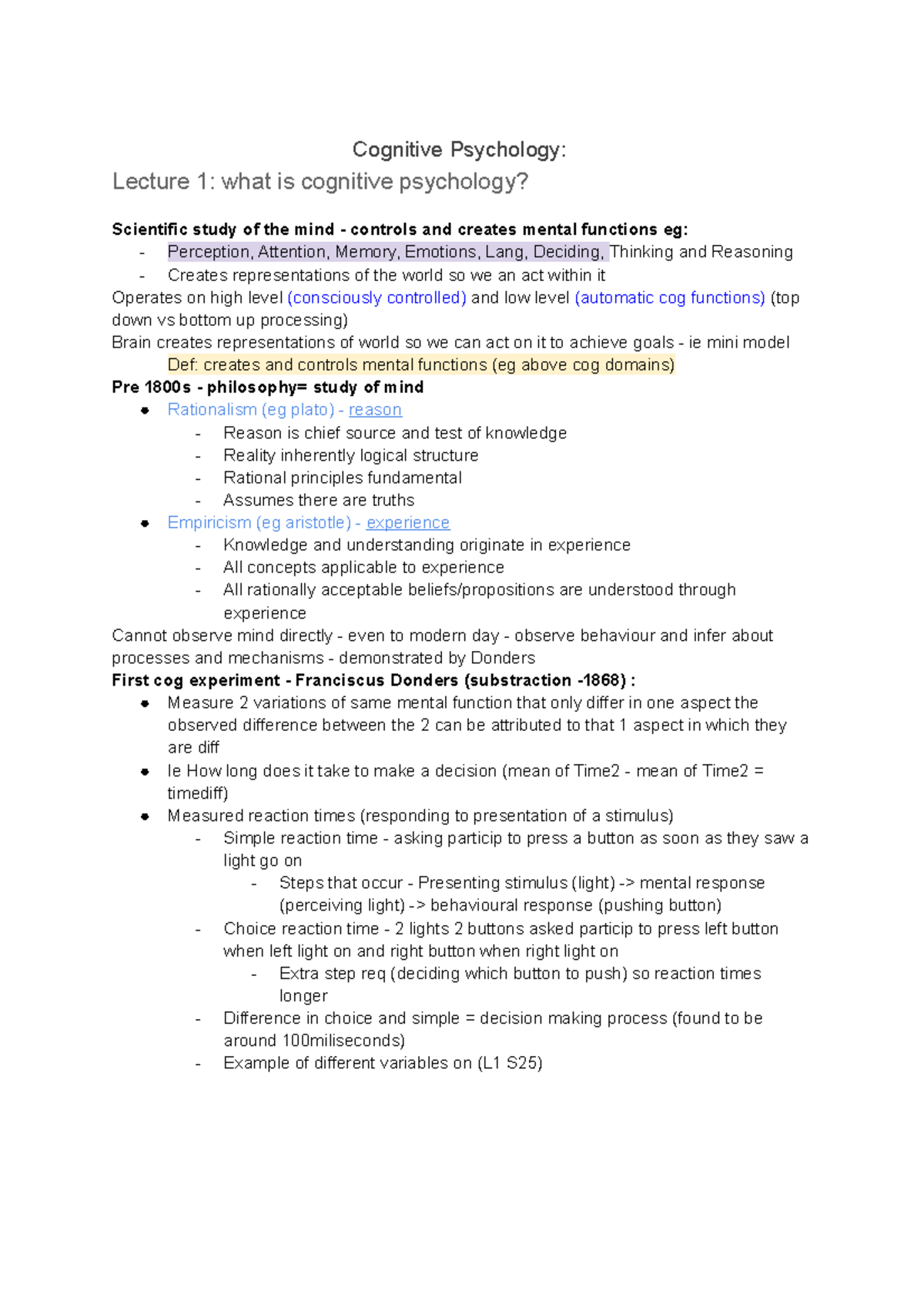 Cognitive psychology - PSY1004 - Cognitive Psychology: Lecture 1: what ...